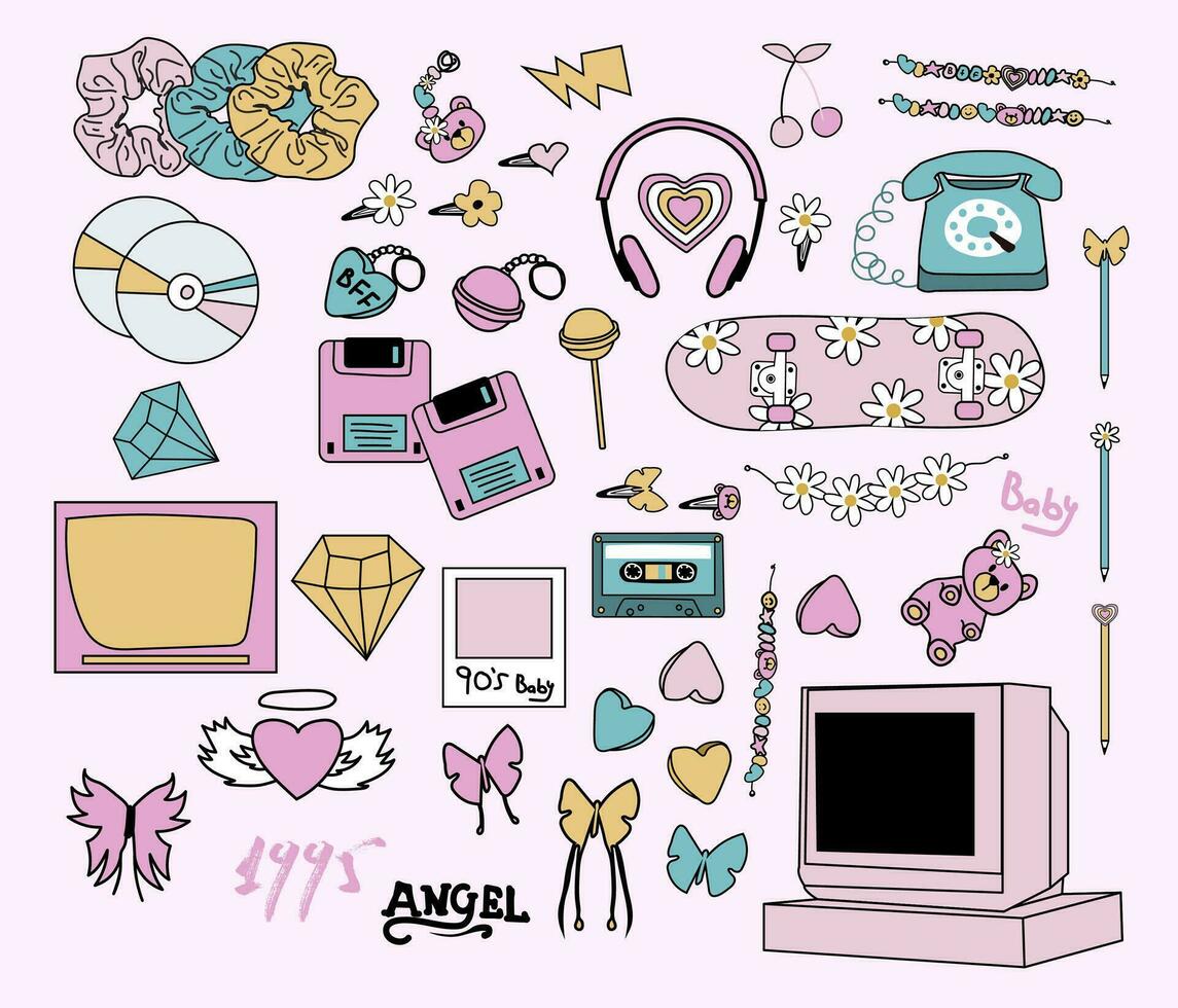 Retro 90s And Early 2000s Stickers Collection. 27942981 Vector Art At