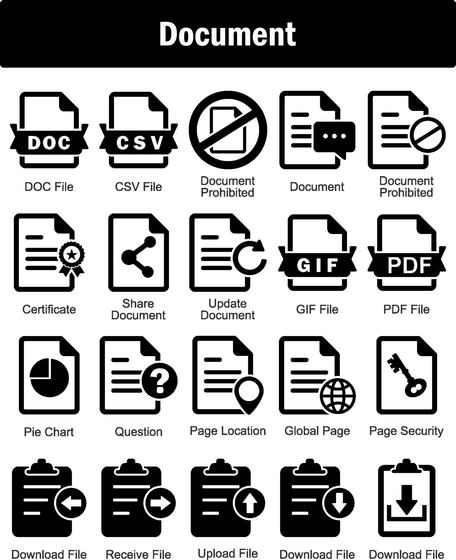 A set of 20 Document icons as doc file, csv file, document prohibited ... A set of 20 Document icons as doc file, csv file, document prohibited ...
