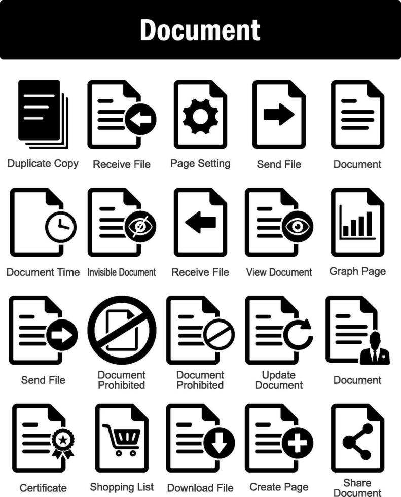 A set of 20 Document icons as duplicate copy, receive file, page setting 27943536 Vector Art at ...