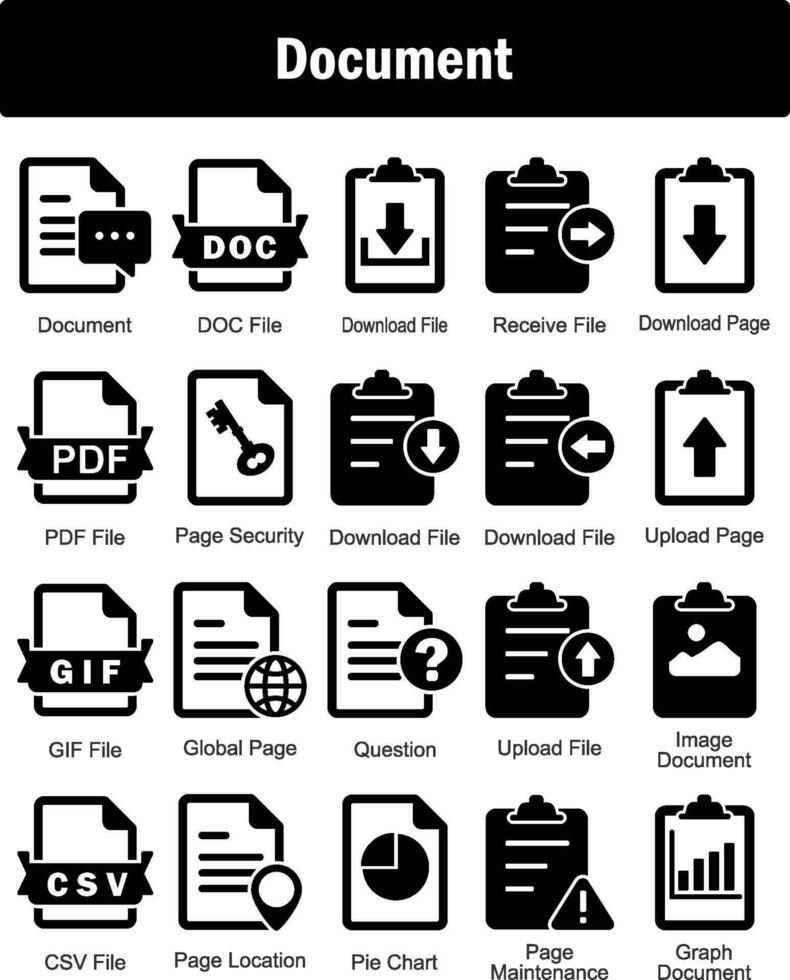 A set of 20 Document icons as document, doc file, download file ... A set of 20 Document icons as document, doc file, download file ...