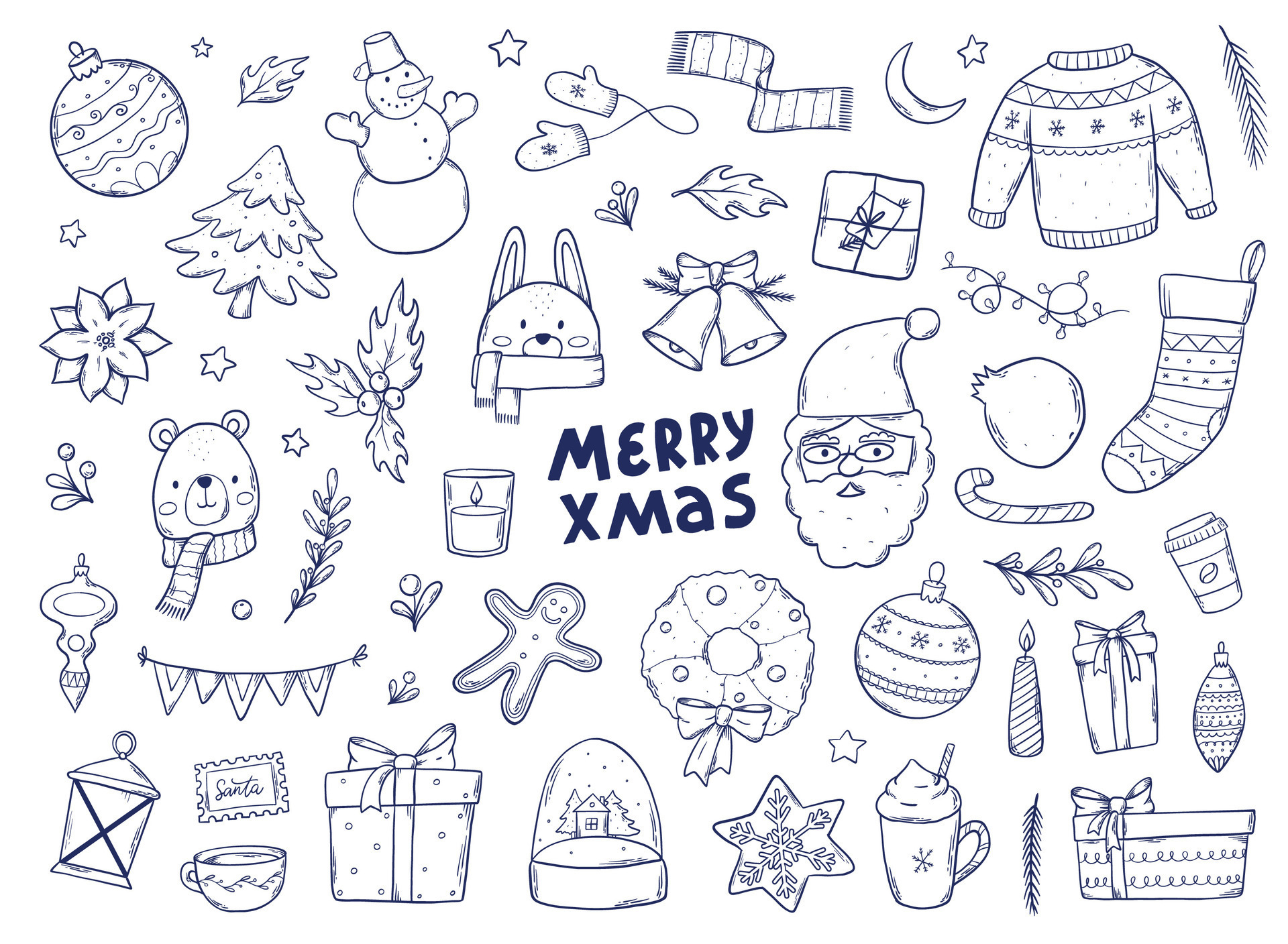 Christmas doodles set, clip art, cartoon elements collection isolated ... Christmas doodles set, clip art, cartoon elements collection isolated ...