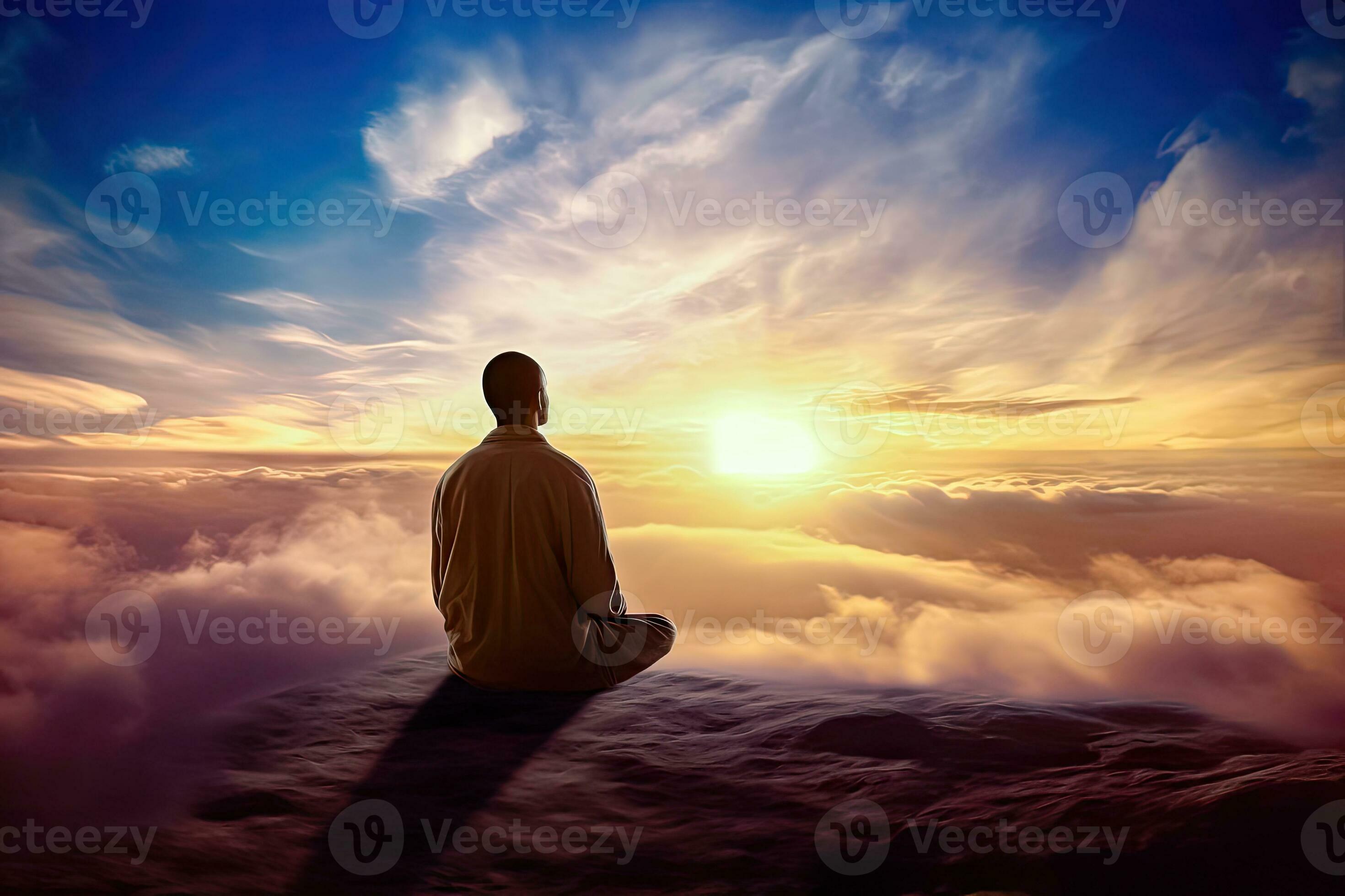 Contemplation in the Clouds - Silhouette of a Meditating Man ... Contemplation in the Clouds - Silhouette of a Meditating Man ...