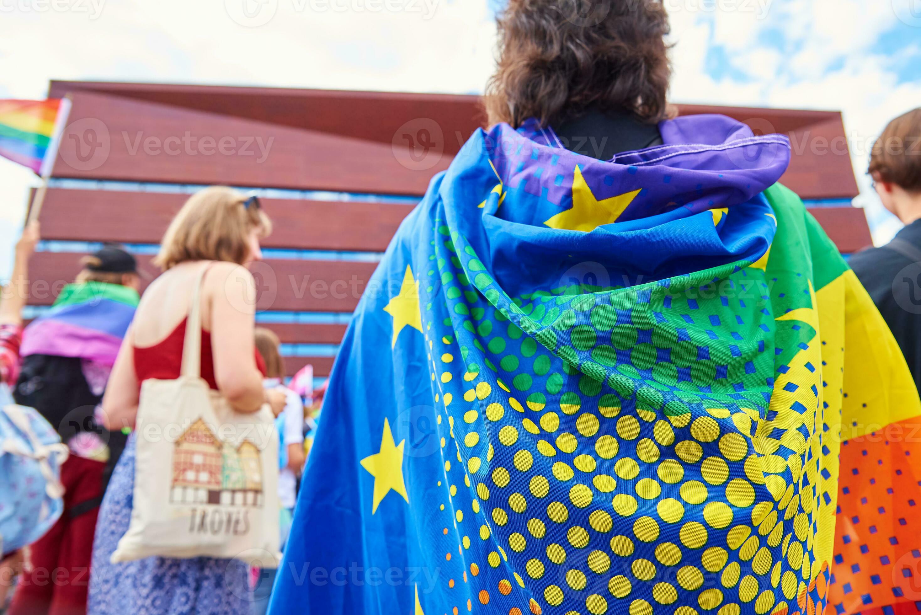 People crowd with LGBTQ rainbow flags on pride demonstration 27947524 ...