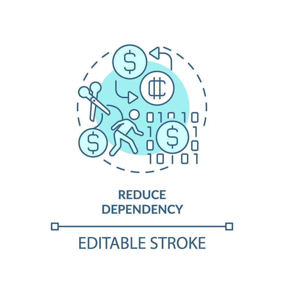 2D editable reduce dependency thin line icon concept, isolated vector, blue illustration ...