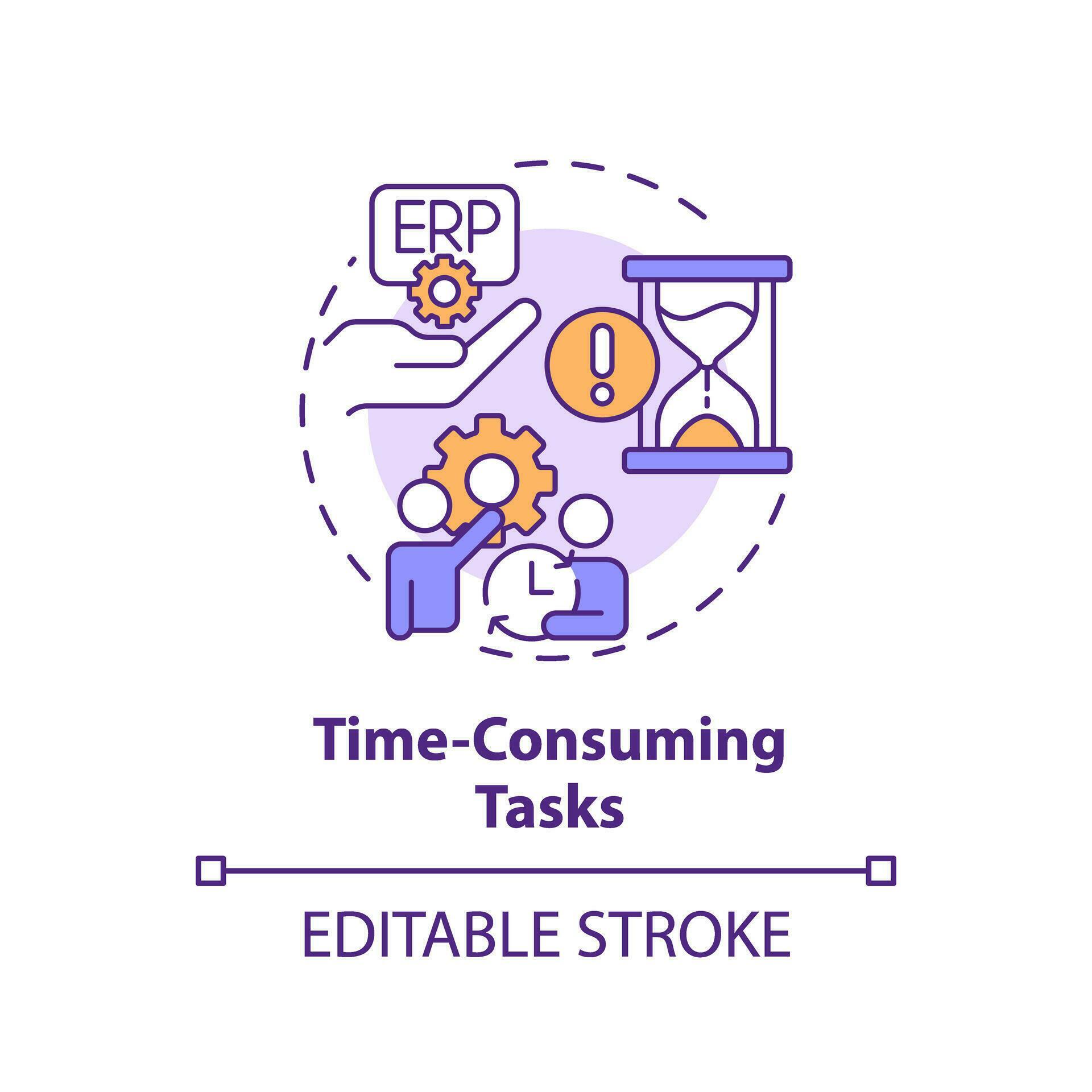 Editable time consuming tasks icon concept, isolated vector, enterprise ...