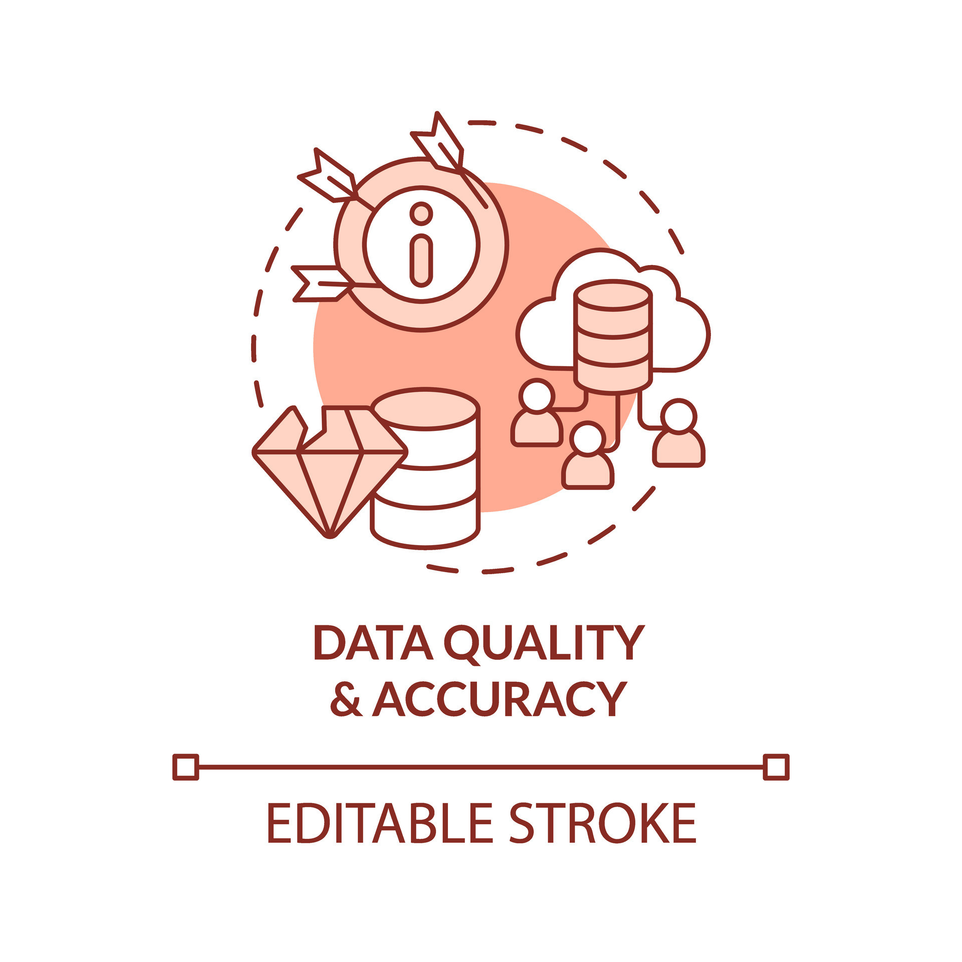 Editable Data Quality And Accuracy Concept Red Thin Line Icon Isolated Vector Representing Data