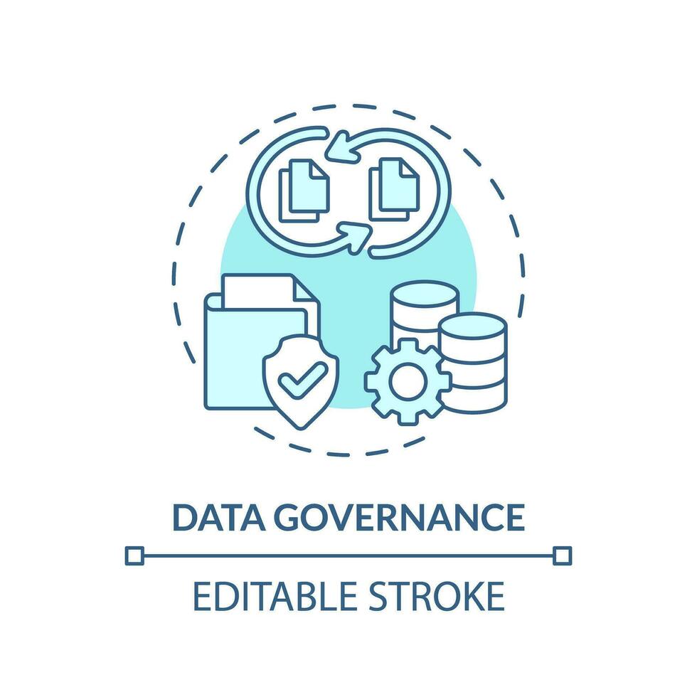 Editable Data Governance Concept Blue Thin Line Icon Isolated Vector Representing Data