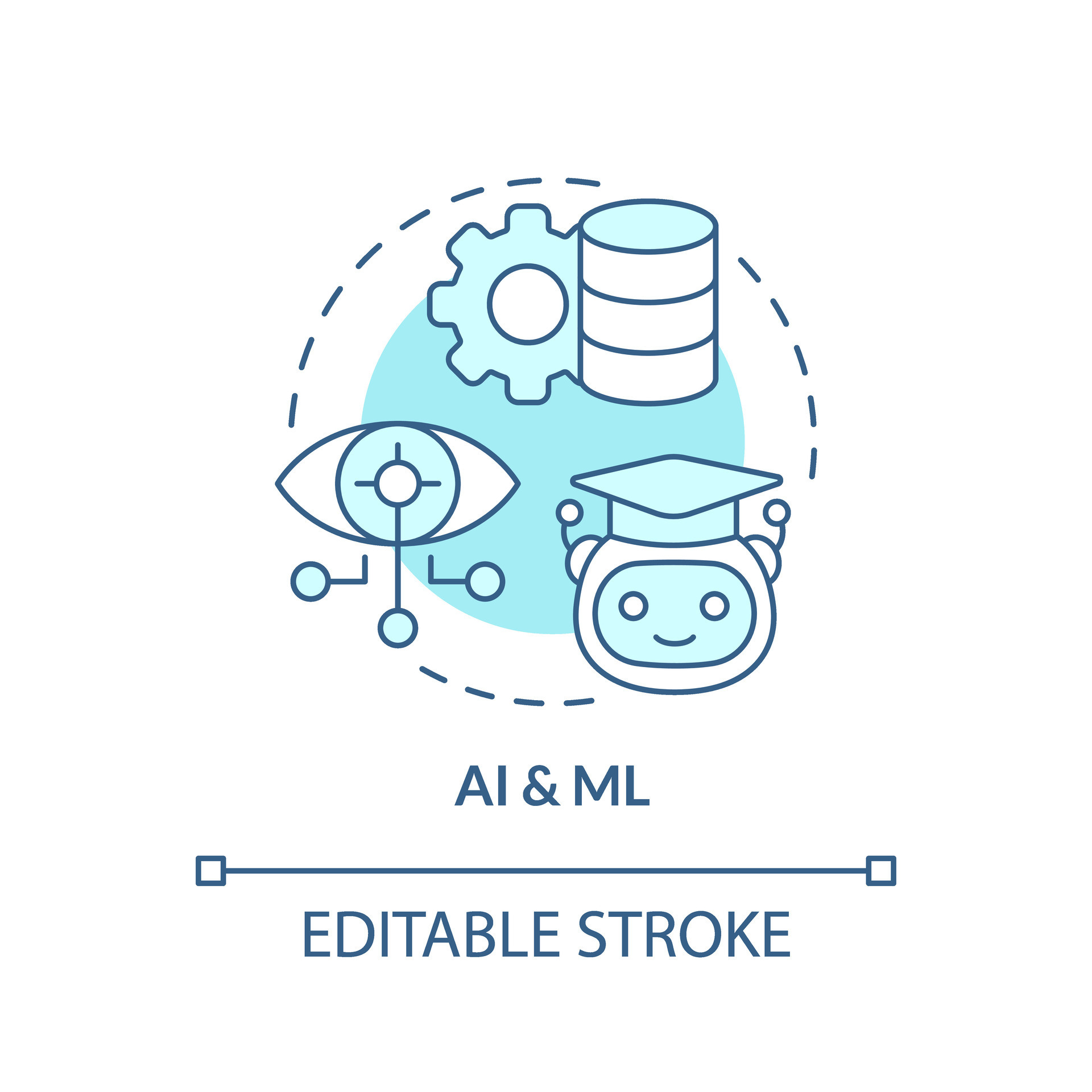Editable Ai and ML concept blue thin line icon, isolated vector ...