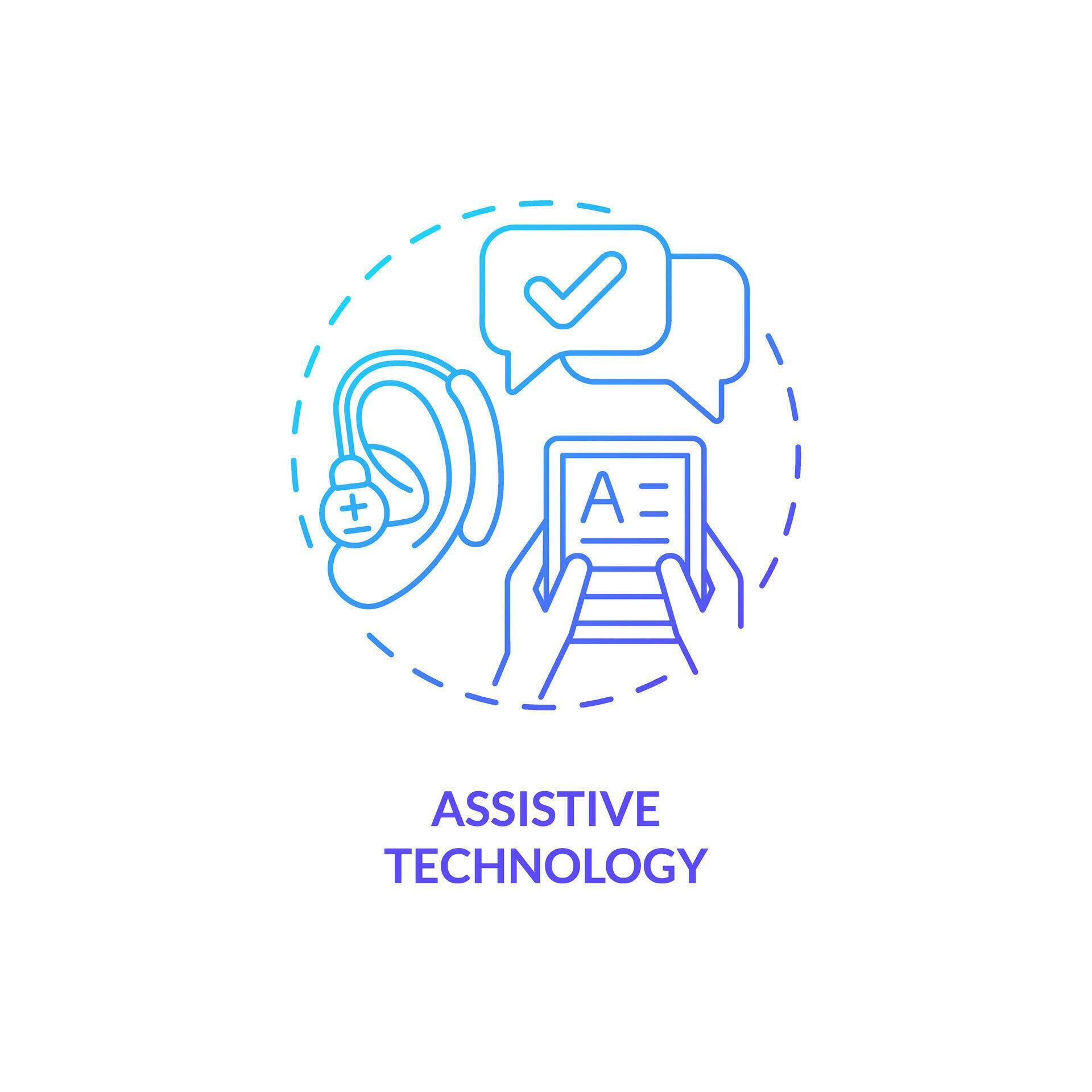 Assistive technology blue gradient concept icon. Students with ...