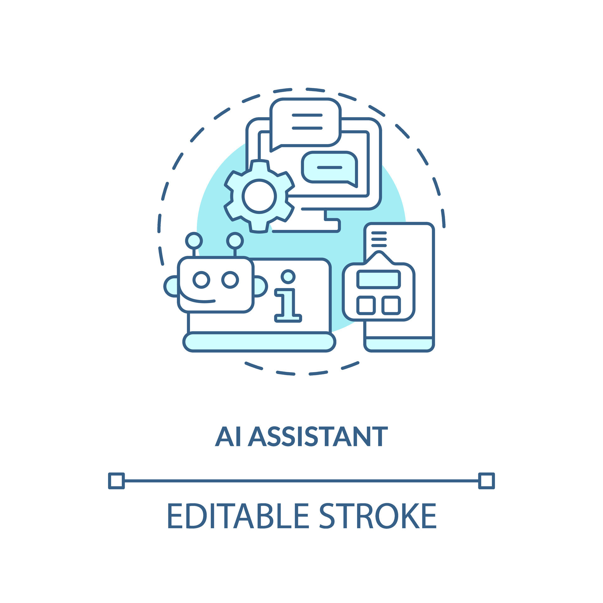 2d Thin Line Blue Icon Representing Ai Assistant Isolated Customizable