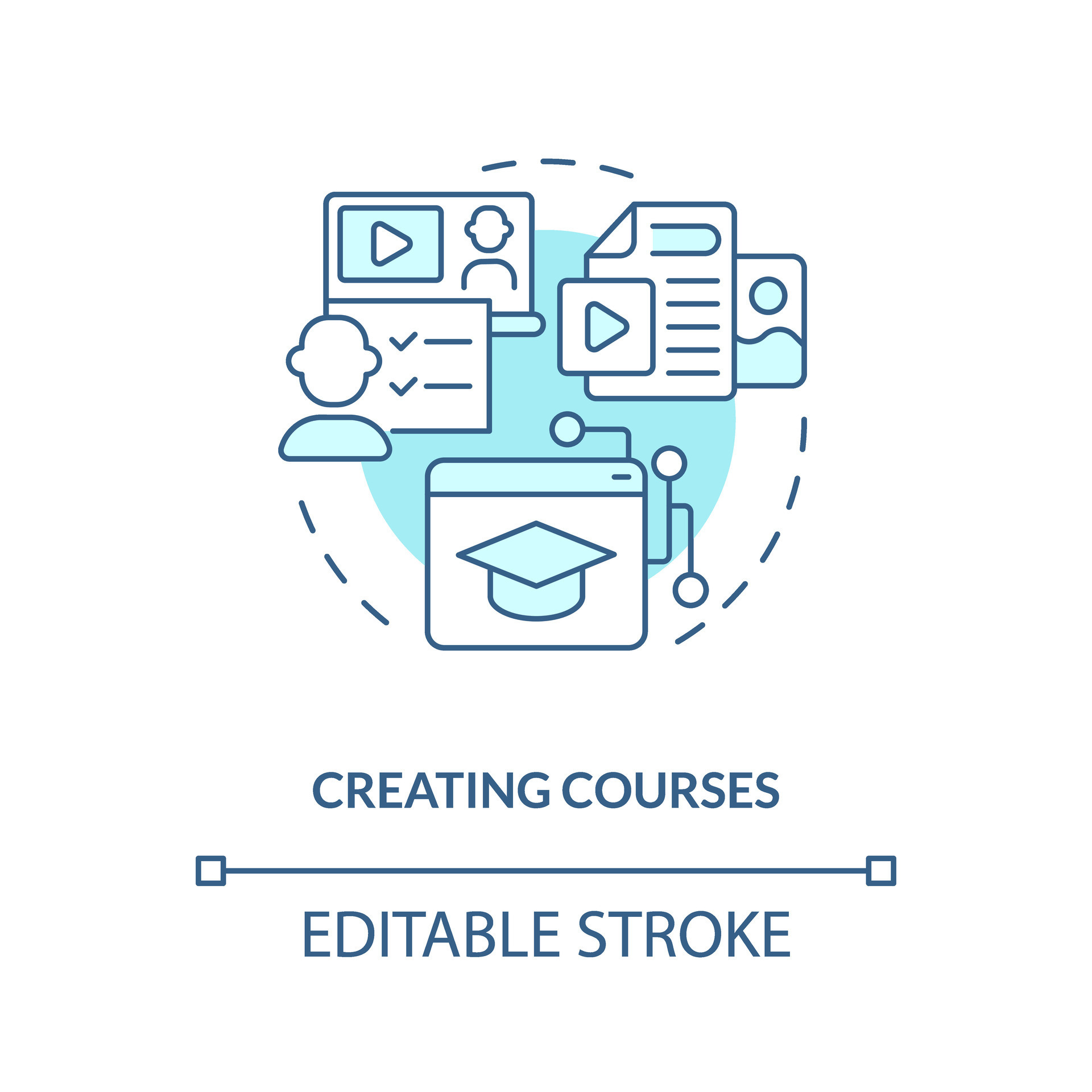 2d Thin Line Blue Icon Representing Creating Courses Isolated