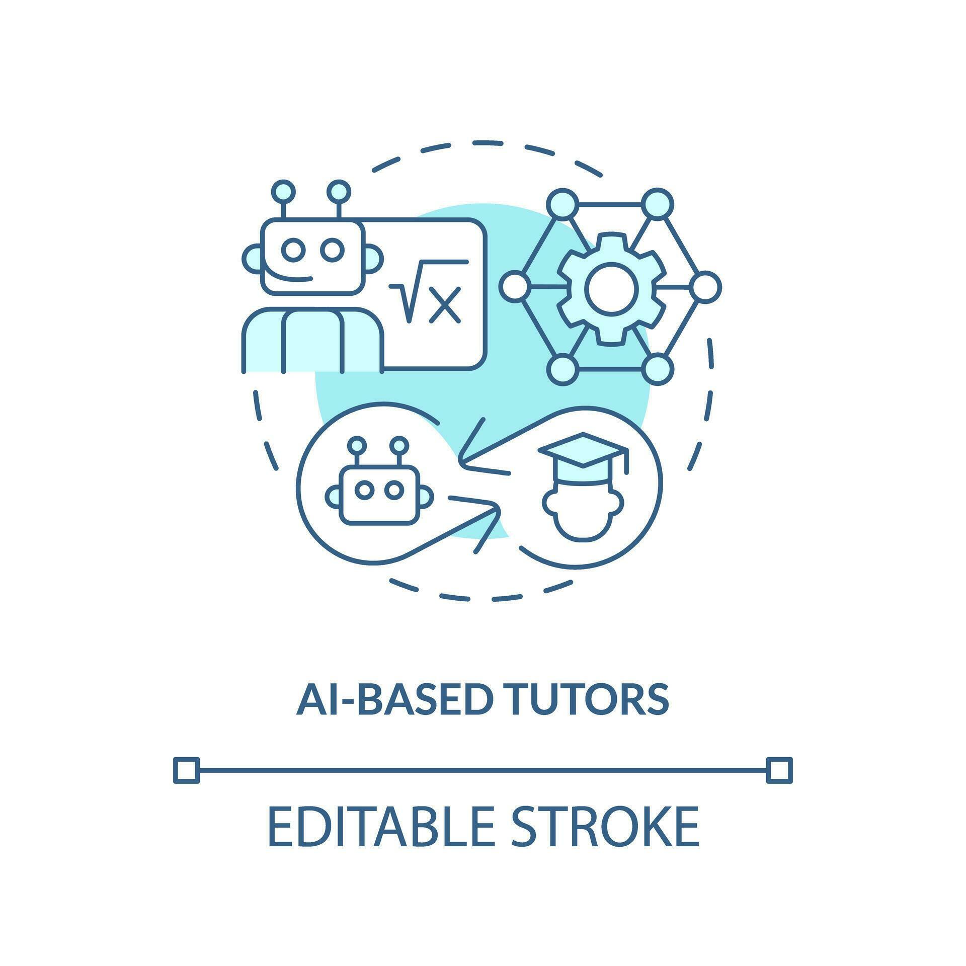 2D thin line blue icon representing AI-based tutors, isolated ...