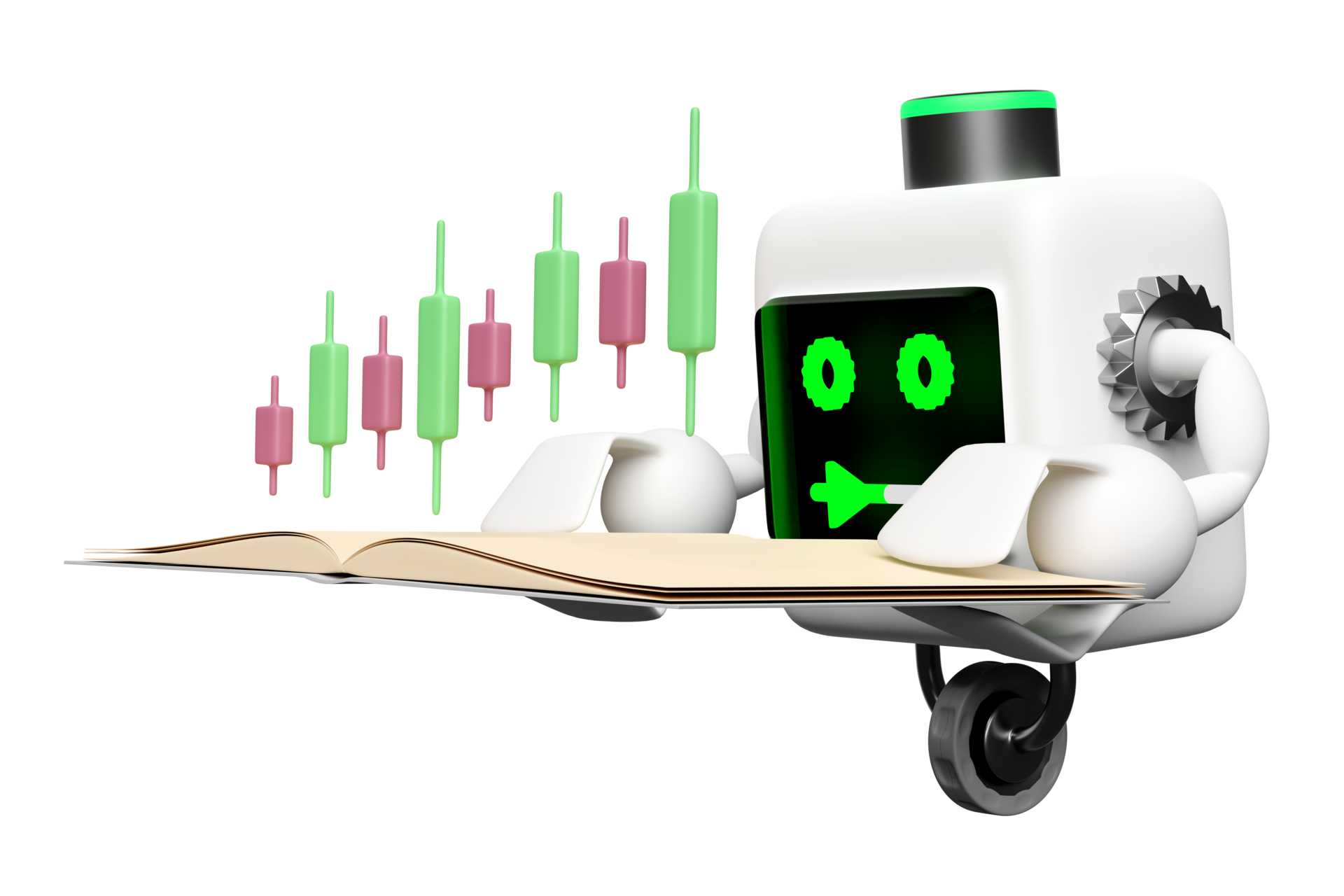 3d Artificial Intelligence, Machine Learning with robot reading book ...