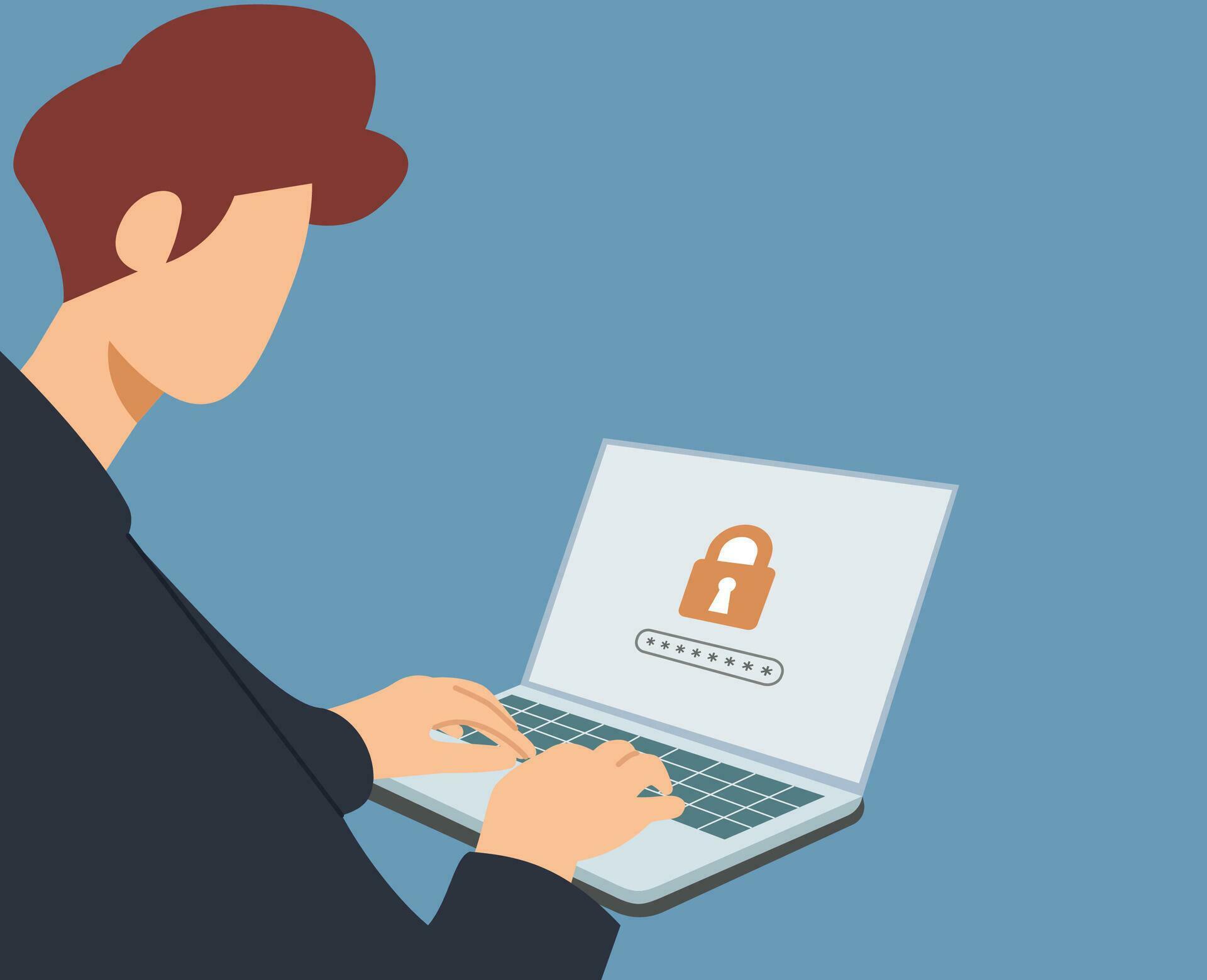 user is logging in with a username and password public cyber security concept data protection ...