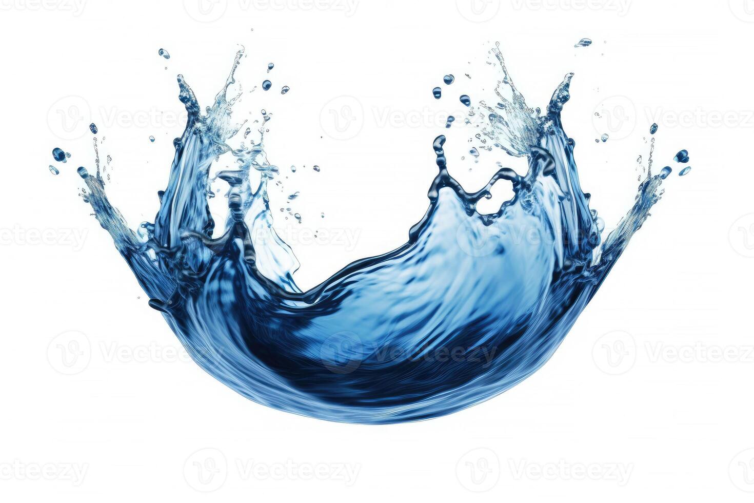 Blue Water Swirl Splash With Little Bubbles Isolated On White Background Liquid Flowing In Form