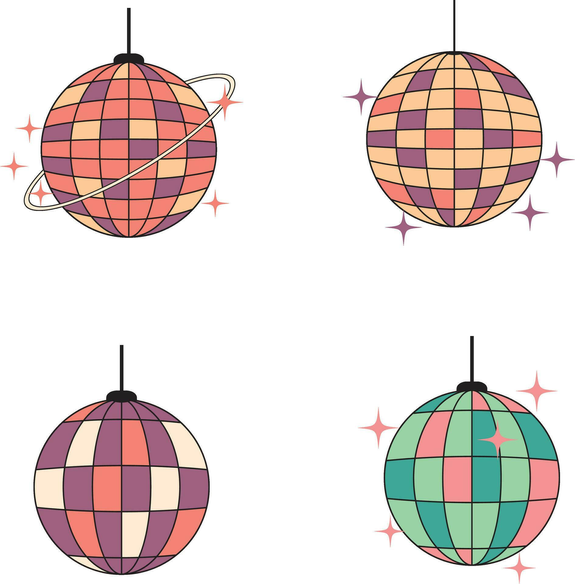 Set of Colorful Retro Disco Ball. 70s Design Style 27956699 Vector Art ...