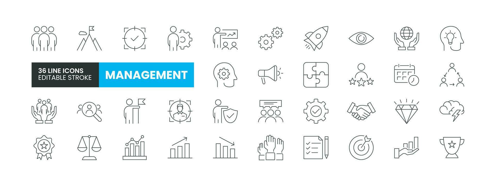 Set Of 36 Business Management Line Icons Set Business Management