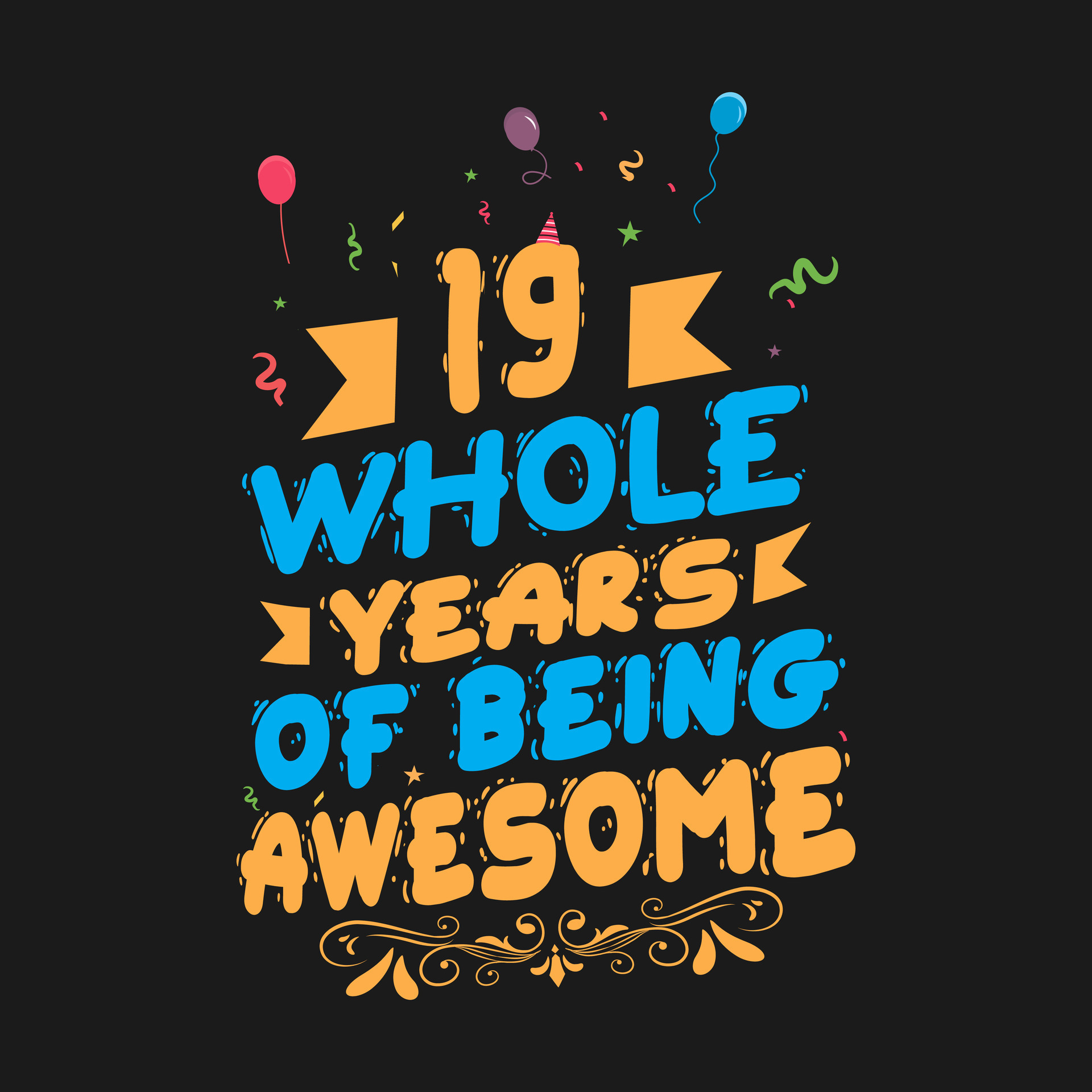 19 Years Birthday And 19 Years Wedding Anniversary Typography Design ...