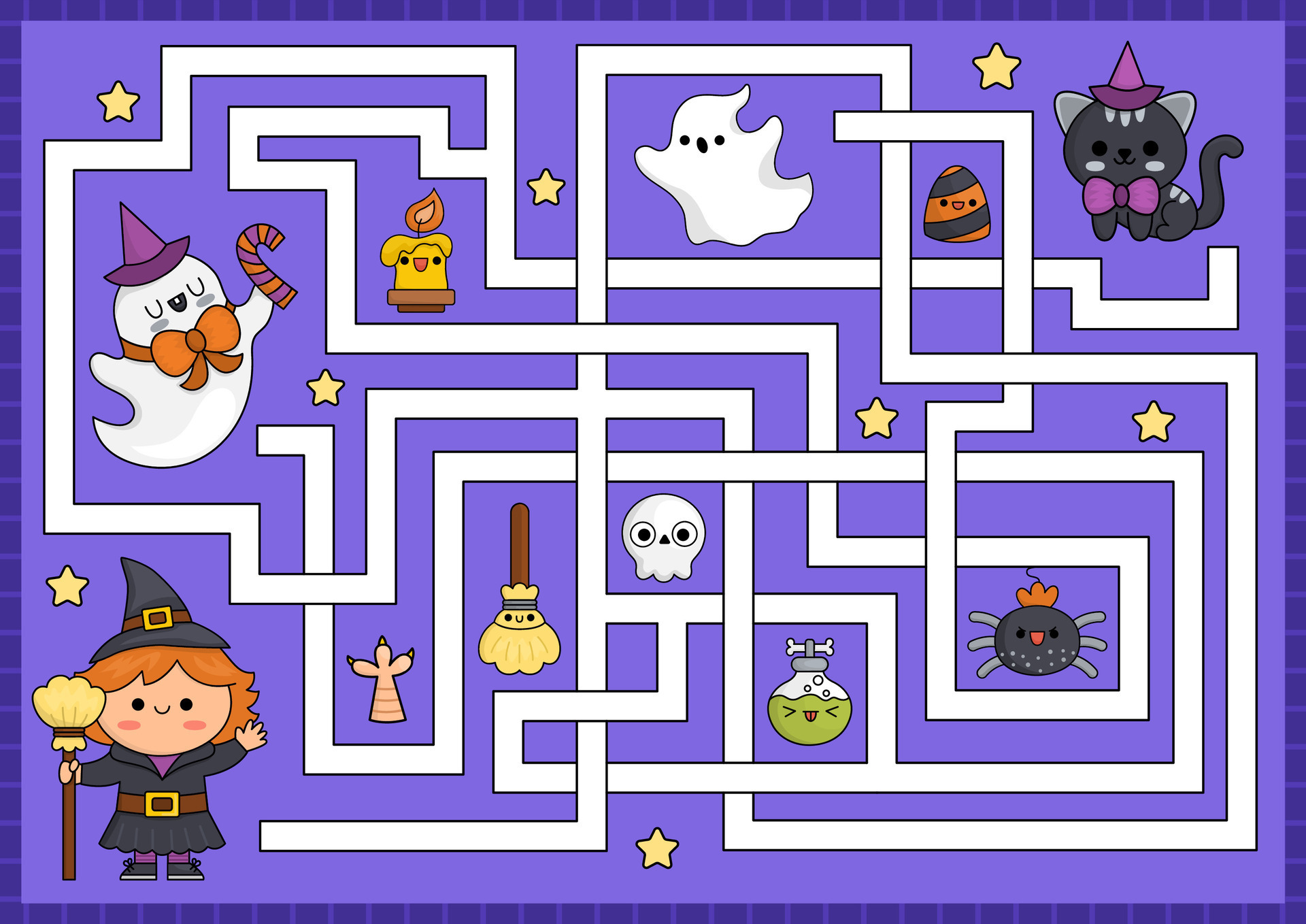 Halloween maze for kids. Autumn holiday preschool printable activity ...