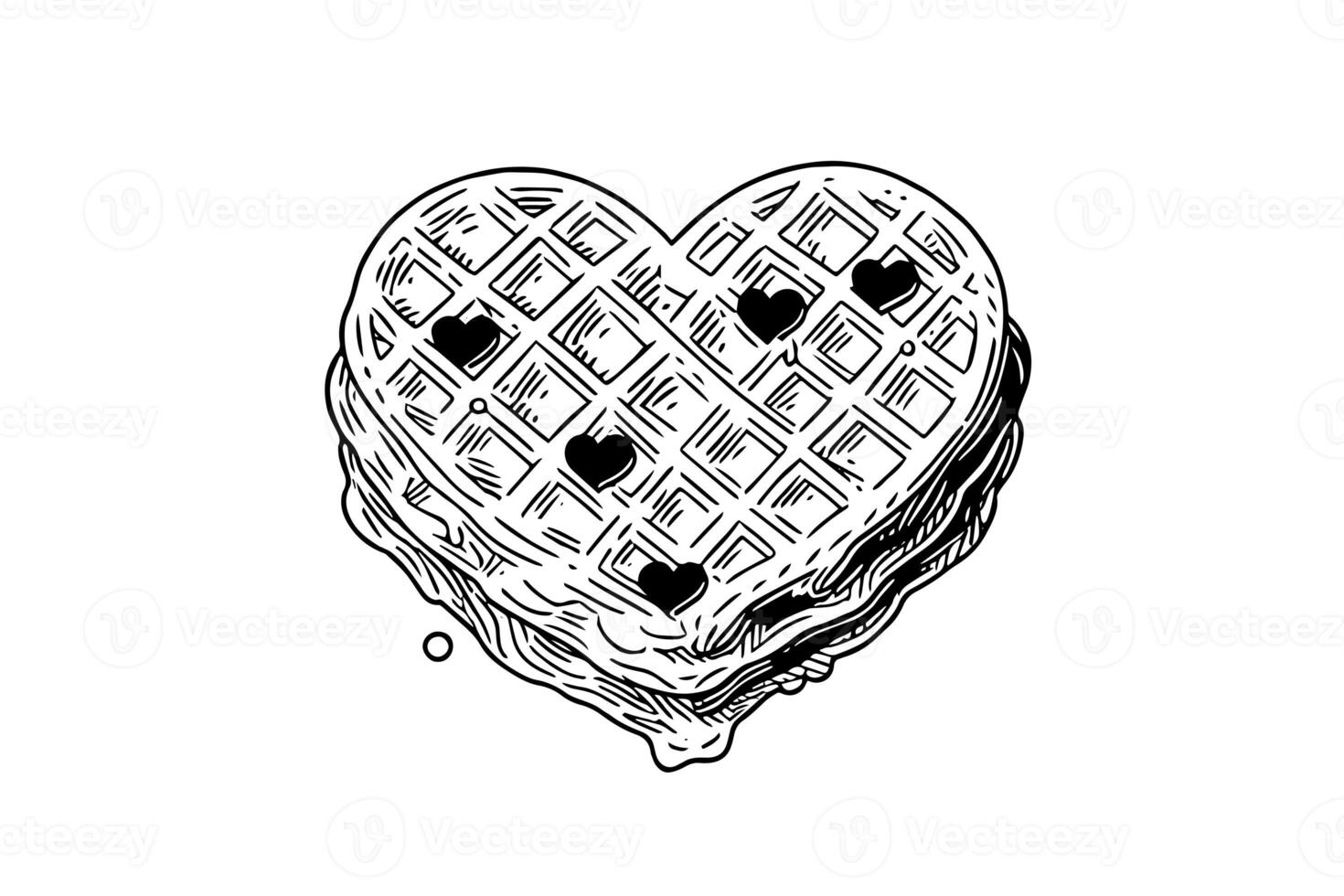 Waffles Heart Shaped Hand Drawn Ink Sketch Engraving Style Vector