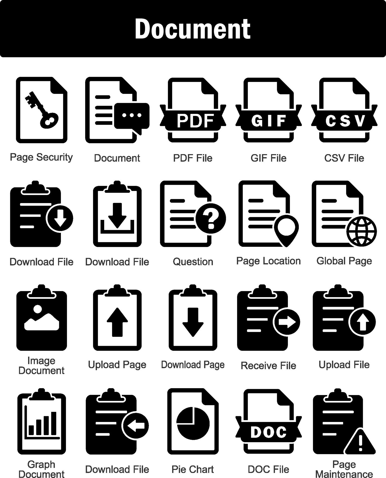 A set of 20 Document icons as page security, document, pdf file ...