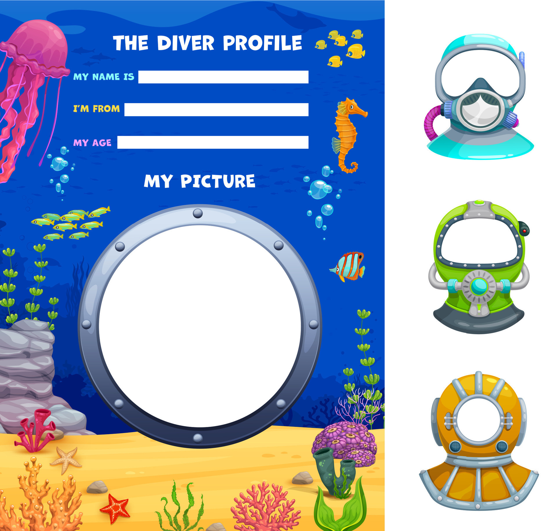 Frogman or diver profile form, kids information 27973695 Vector Art at ... Frogman or diver profile form, kids information 27973695 Vector Art at ...