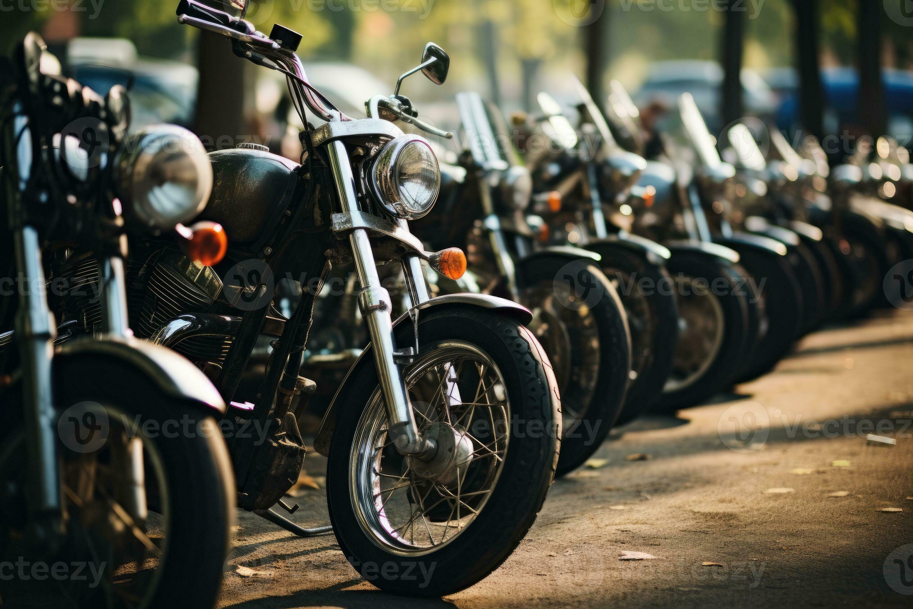 Motorcycles Parked On The Motorcycles Parking Lot On Gathering Or Event