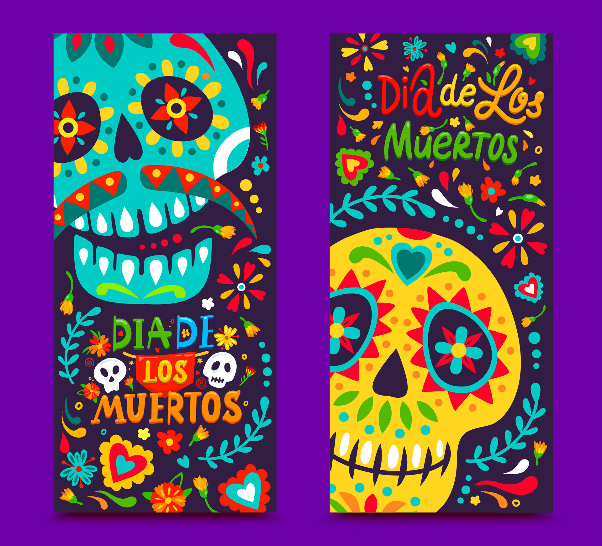 Dia de los Muertos banners with flowers and skulls 27974194 Vector Art ...