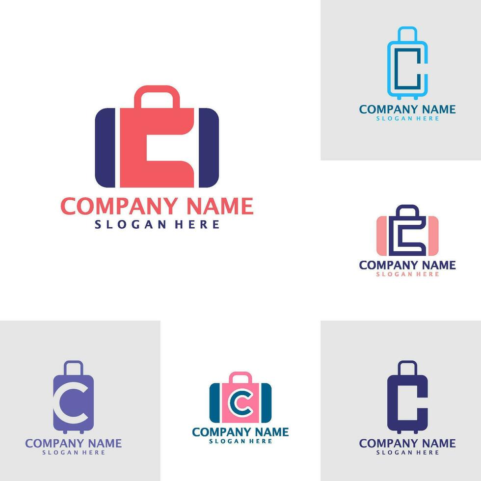 Set of Letter C with Suitcase logo design vector. Initial C with Suitcase logo design template ...