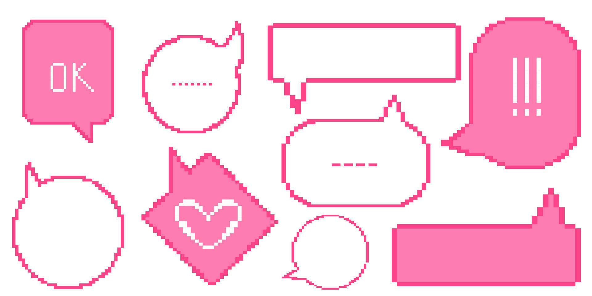 different shape pixel speech bubble. Pink Geometric texting dialogue ...