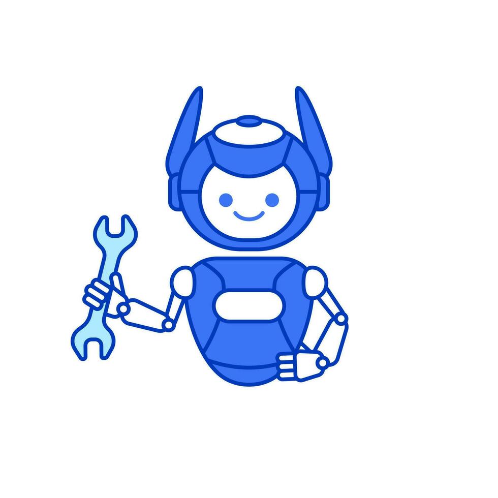 Robot holding wrench vector illustration. Robot character pose 27986762 Vector Art at Vecteezy