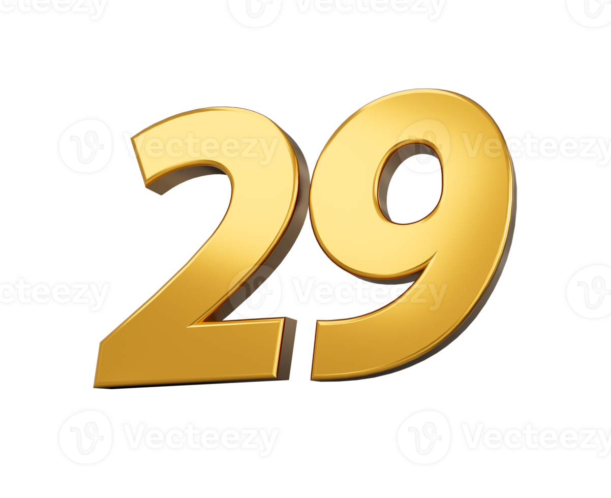 oro número 29 veinte nueve brillante 3d número 29 hecho de oro 3d ilustración 27992636 PNG