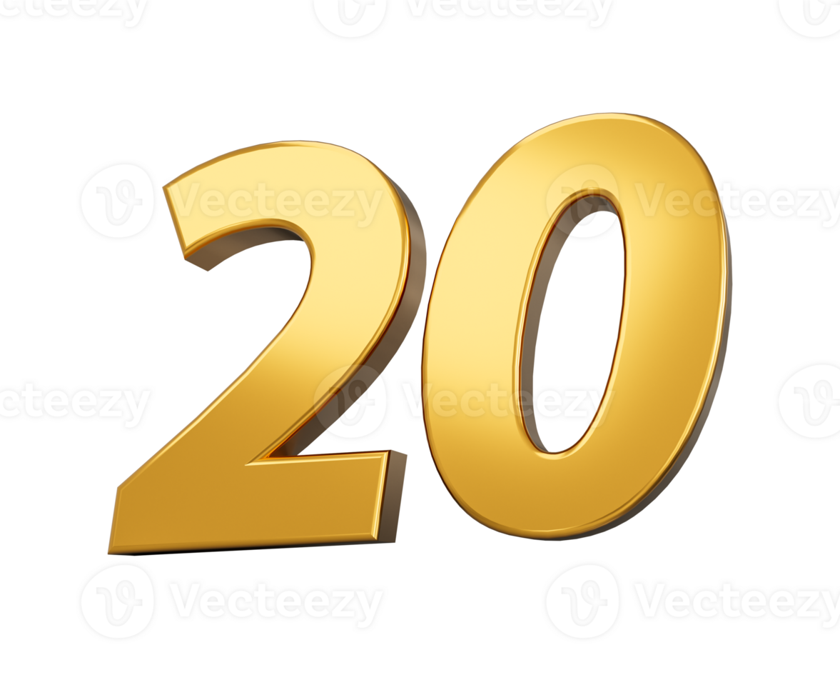 Gold Number 20 Twenty Shiny 3d Number 20 Made Of Gold 3d Illustration