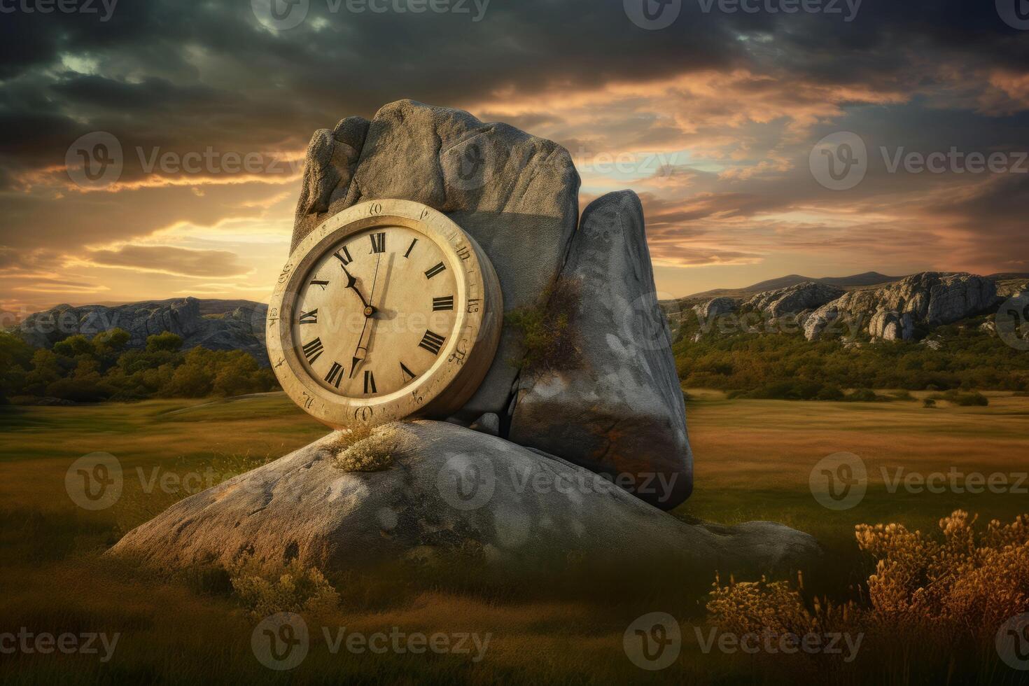 Surreal clock stone. Generate Ai 27997433 Stock Photo at Vecteezy