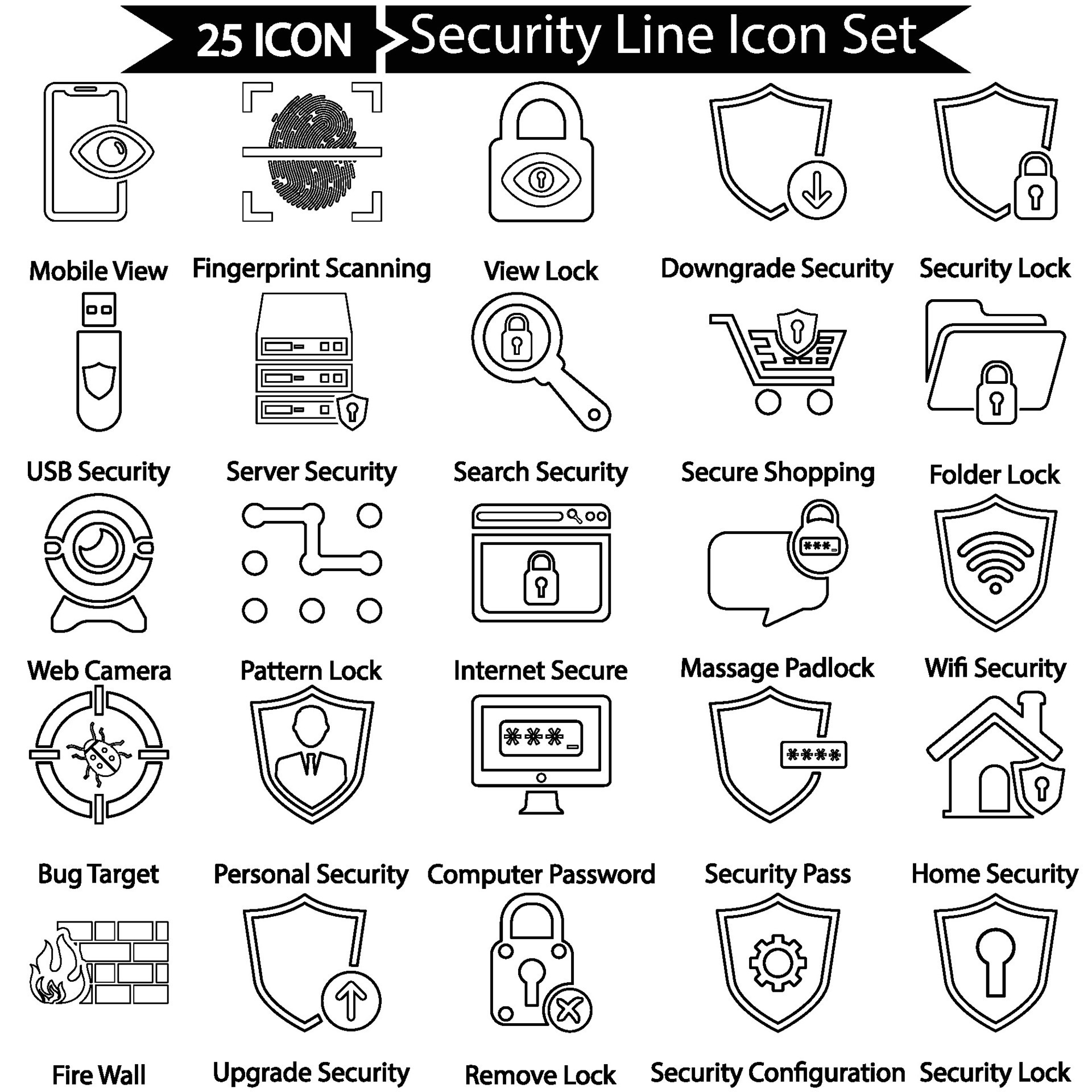 Security Outline Icon Set 27999273 Vector Art At Vecteezy