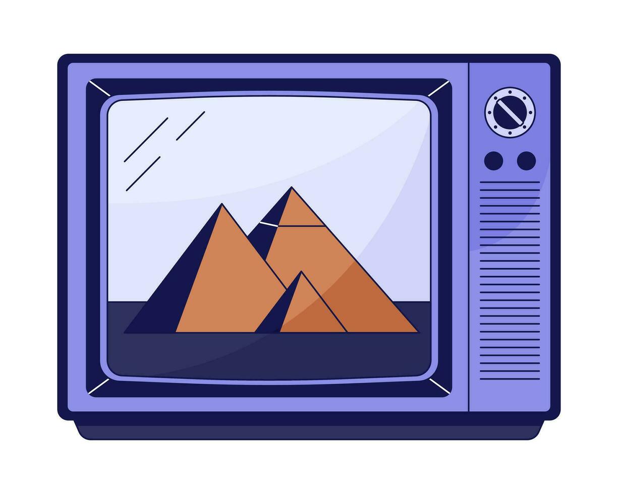 Picture On Tv Display Flat Line Color Isolated Vector Object Vintage Tv Editable Clip Art