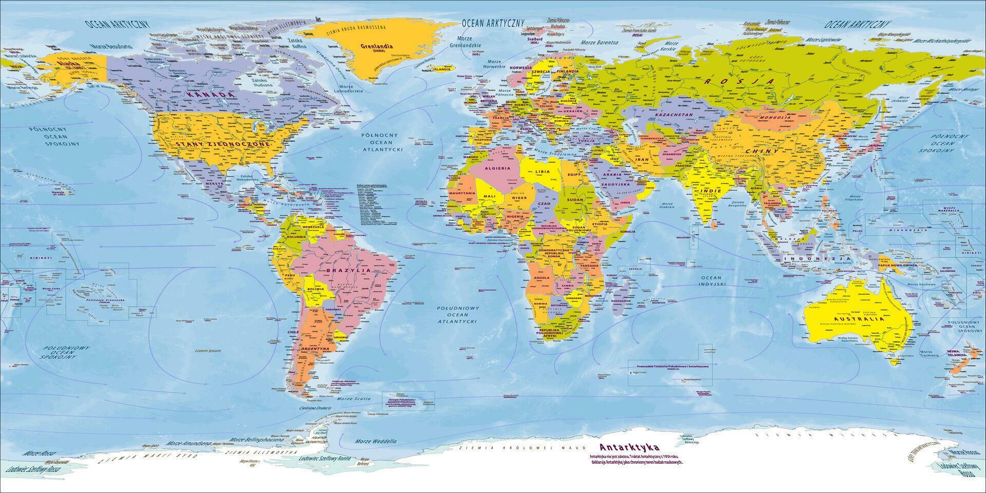 Political World Map Polish Language Equirectangular Projection 28000228 Vector Art At Vecteezy