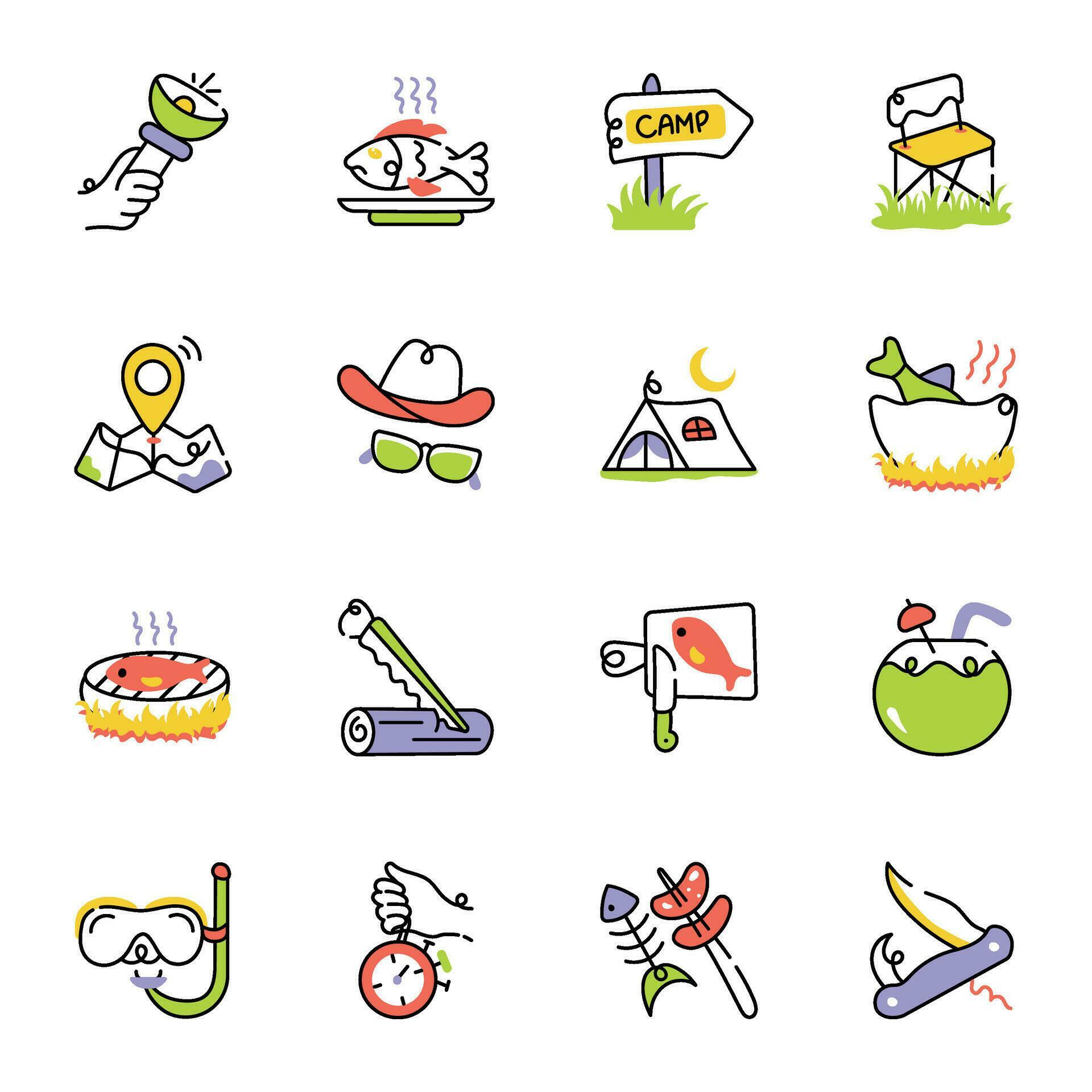 Set of Fishing and Camping Doodle Icons 28000385 Vector Art at Vecteezy