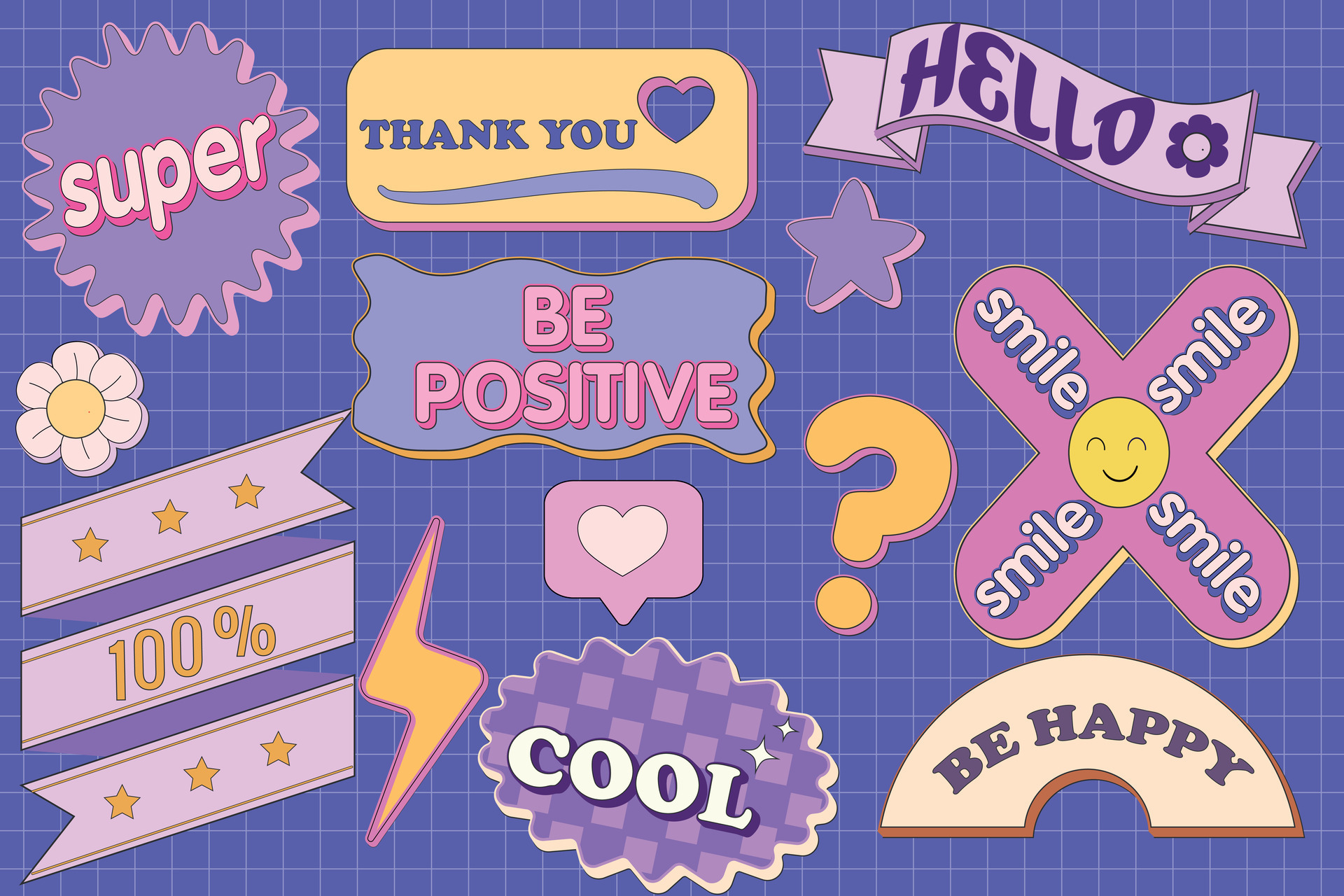 Vector set of text bubbles in retro style.With text elements on a dark ...