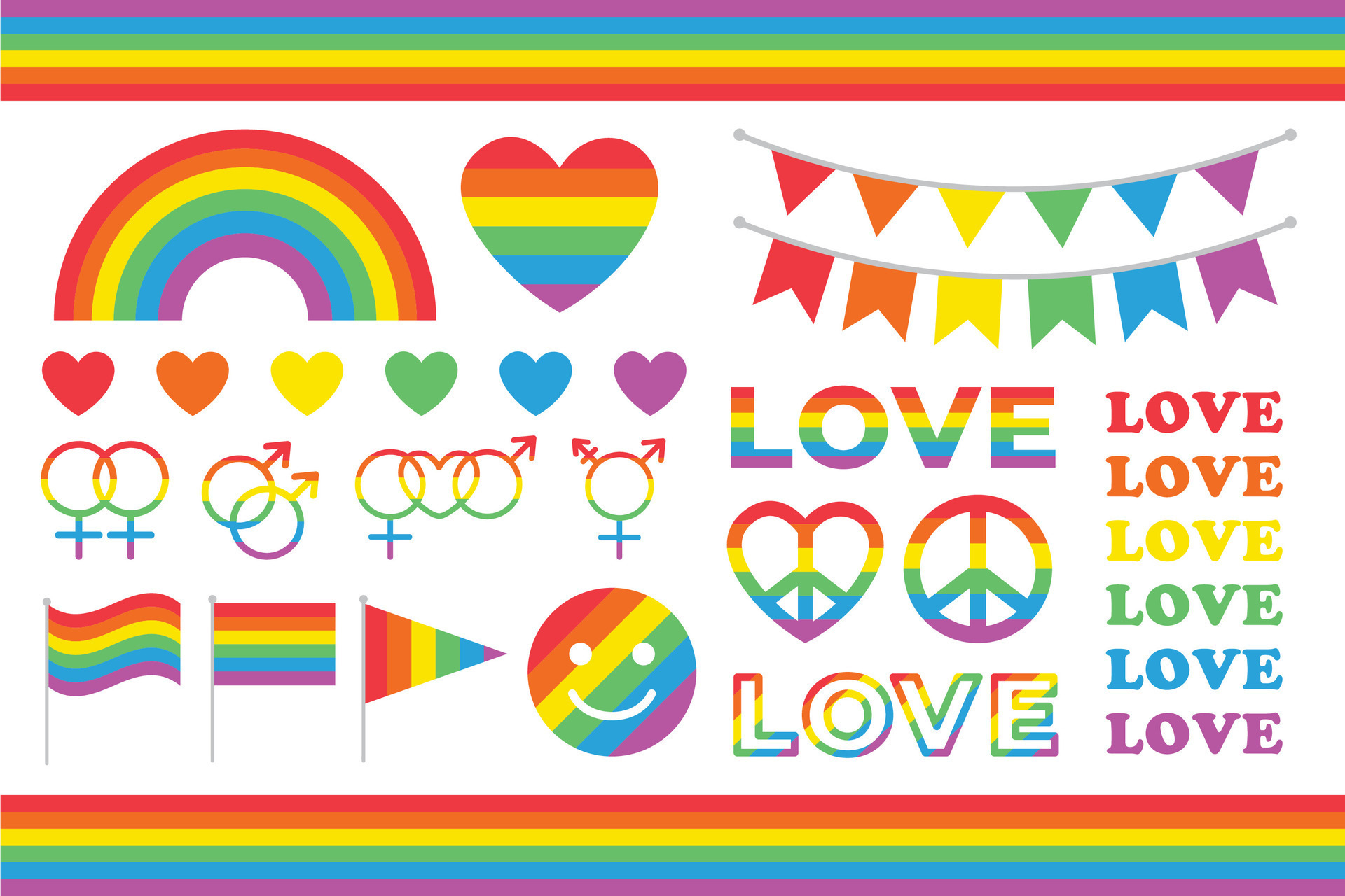 Rainbow Pride Month Graphics. Festive Colorful Heart Banner, Flag ...