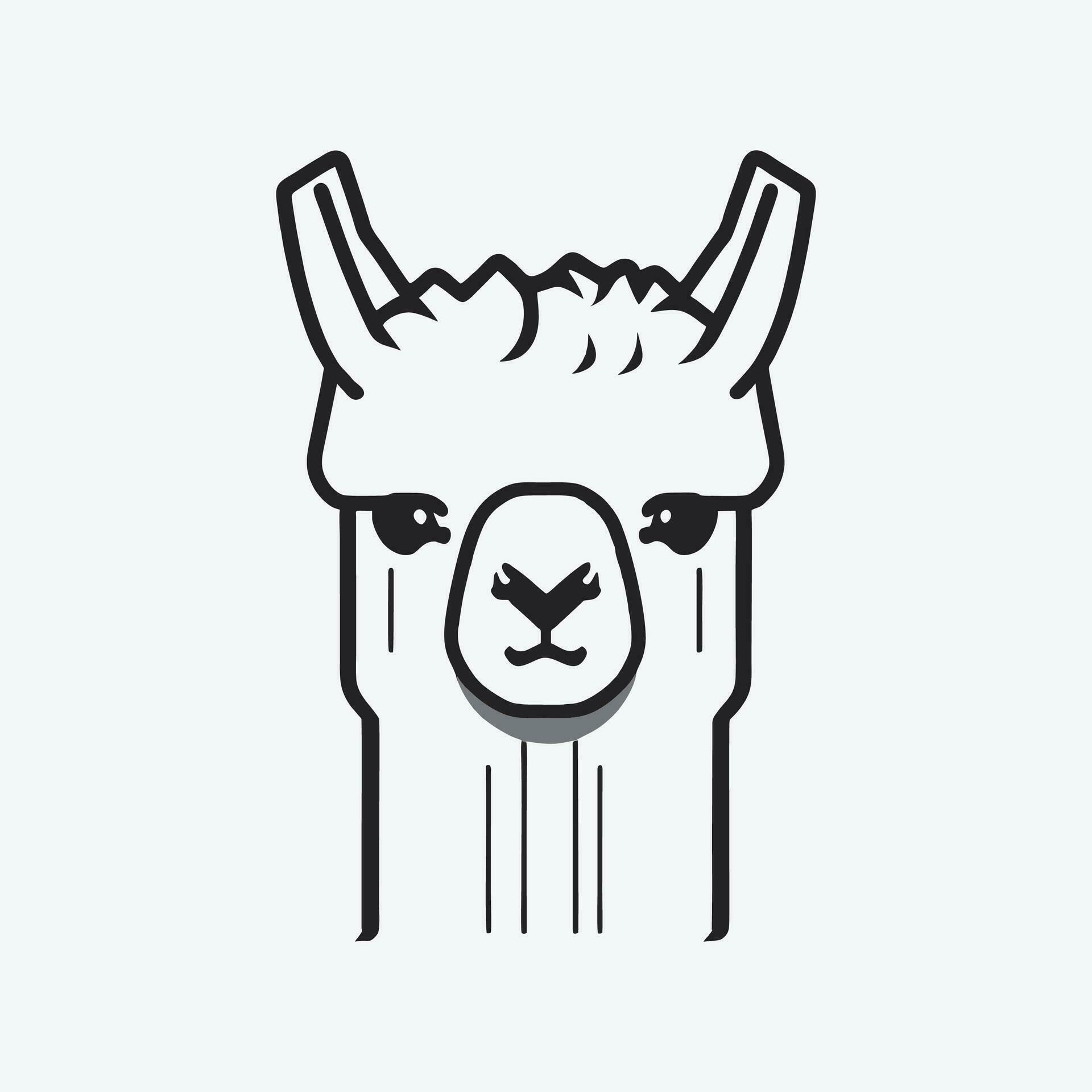 Llama, alpaca outline vector, Simple cool white llama head drawing with ...