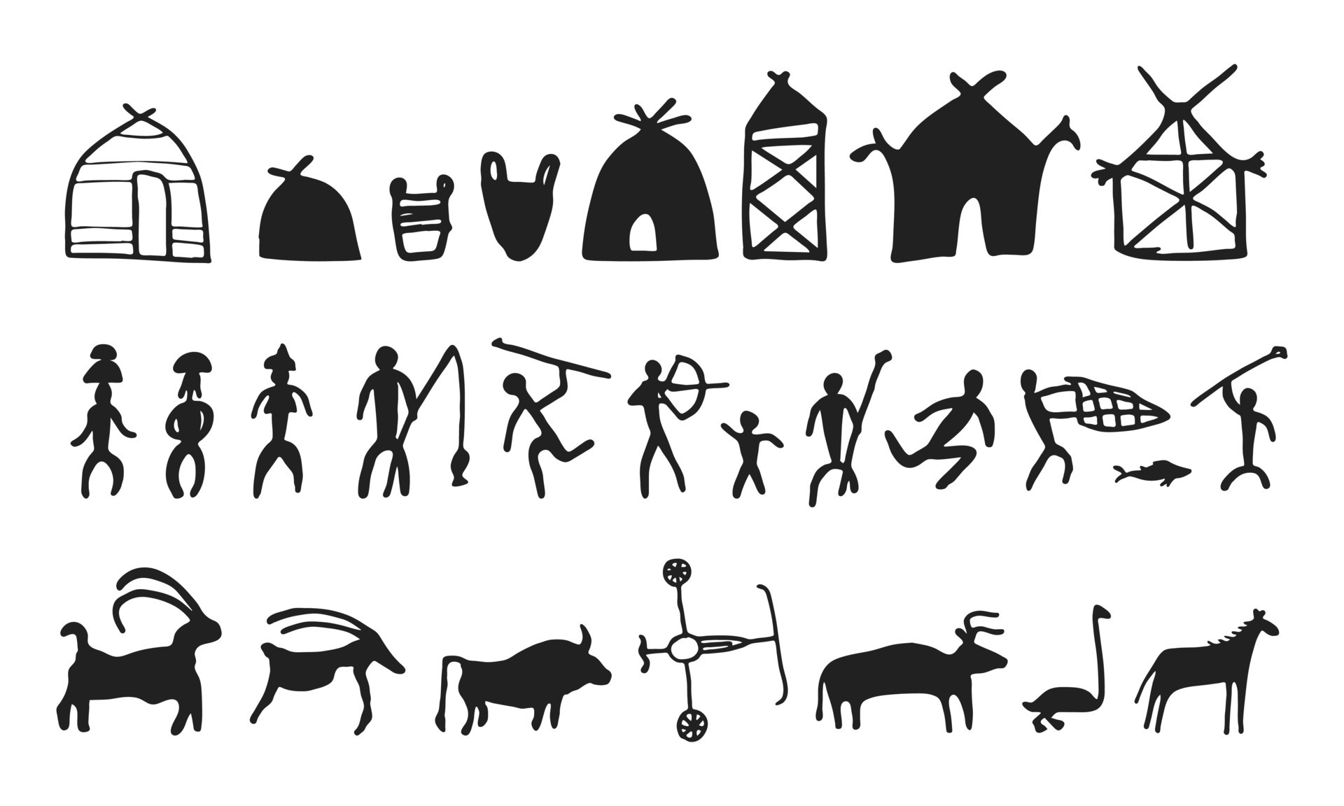 Cave painting prehistoric rock art hand drawn sketch style vector ...