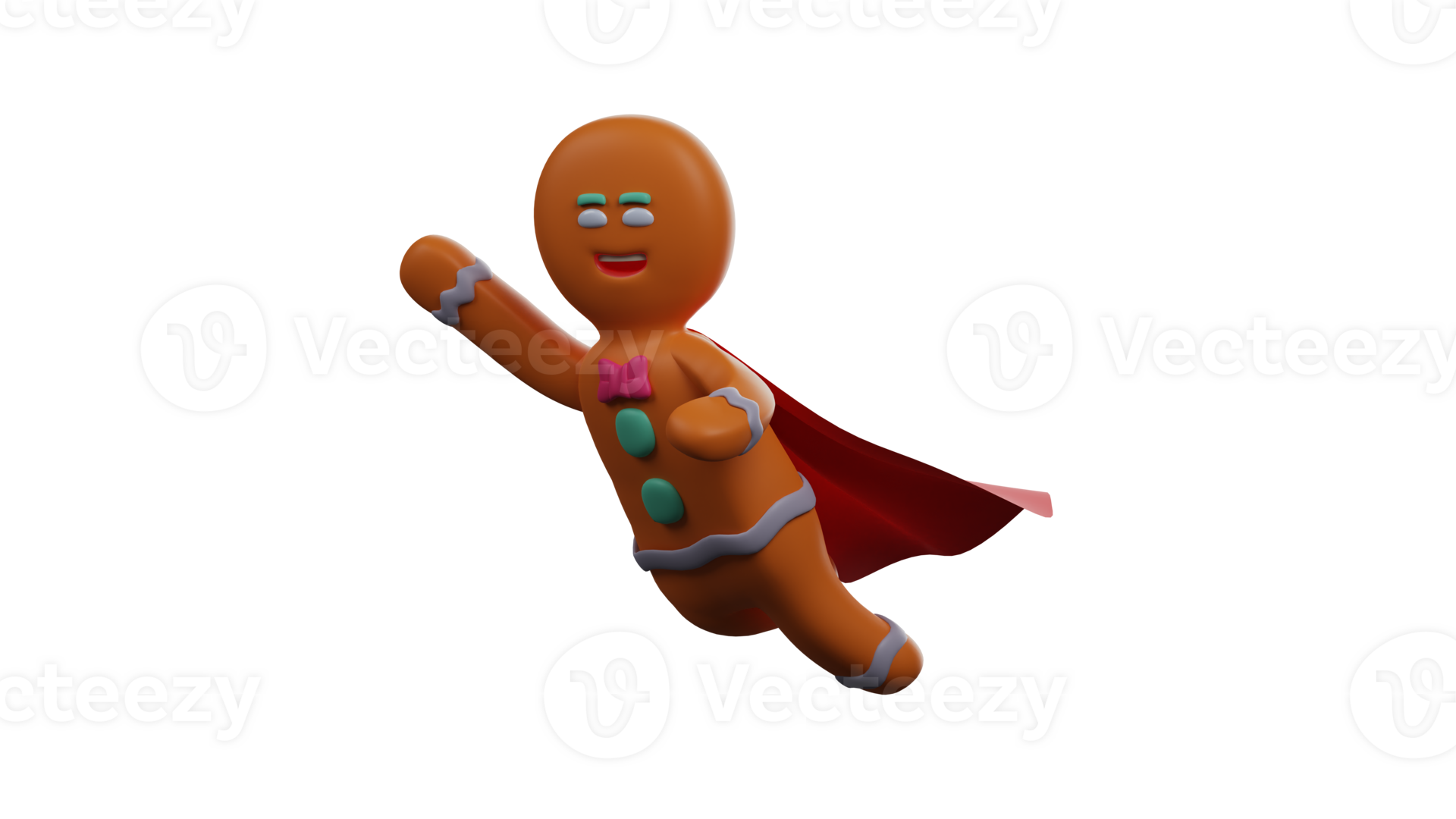 3D illustration. Gingerbread 3D Cartoon Character. Cute Gingerbread in flying pose. Gingerbread ...