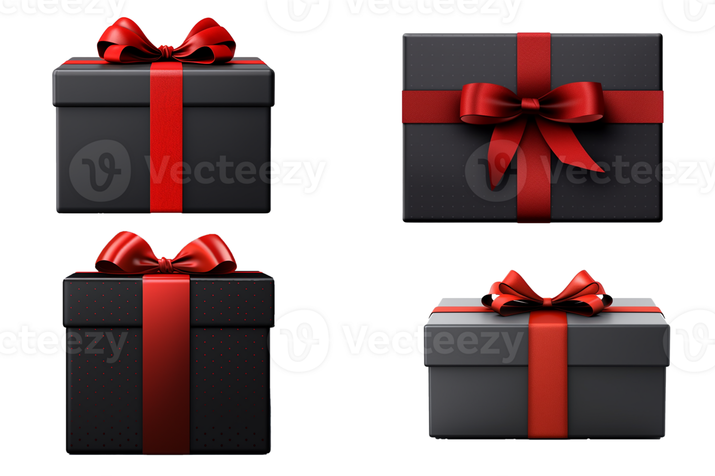 Set Of Realistic Black T Box With Red Ribbon Isolated On White Background Generative Ai