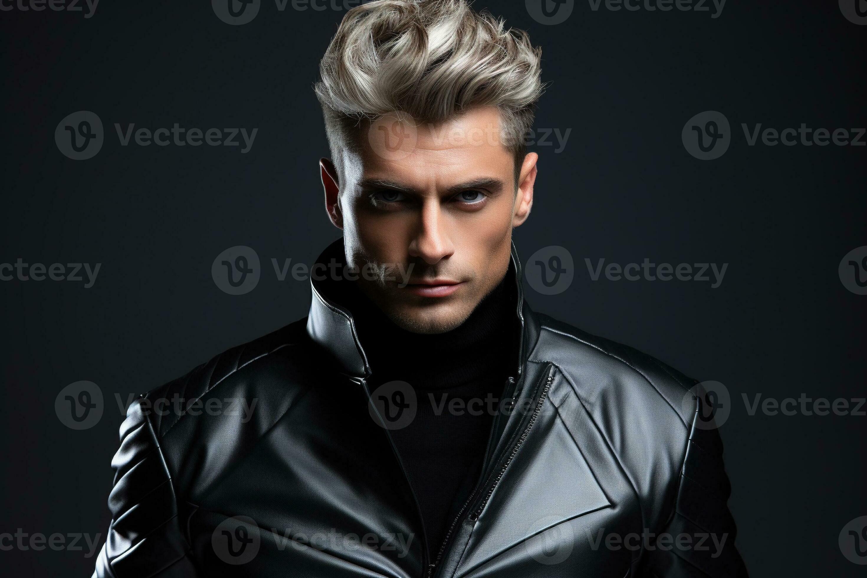 Portrait of fashion caucasian male model, in style of futurism fashion ...