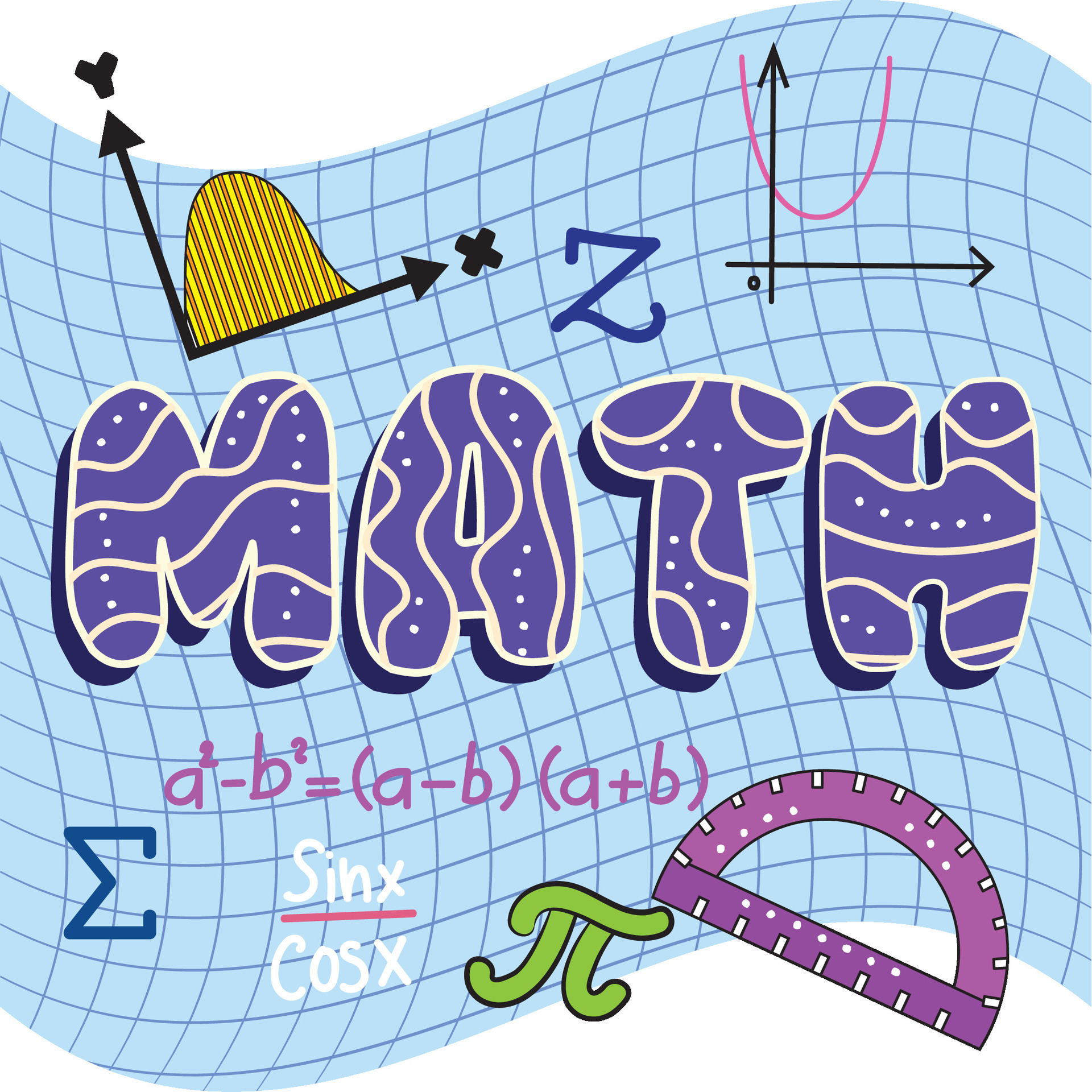 Different Math Graphs And Objects Math Class Concept Vector