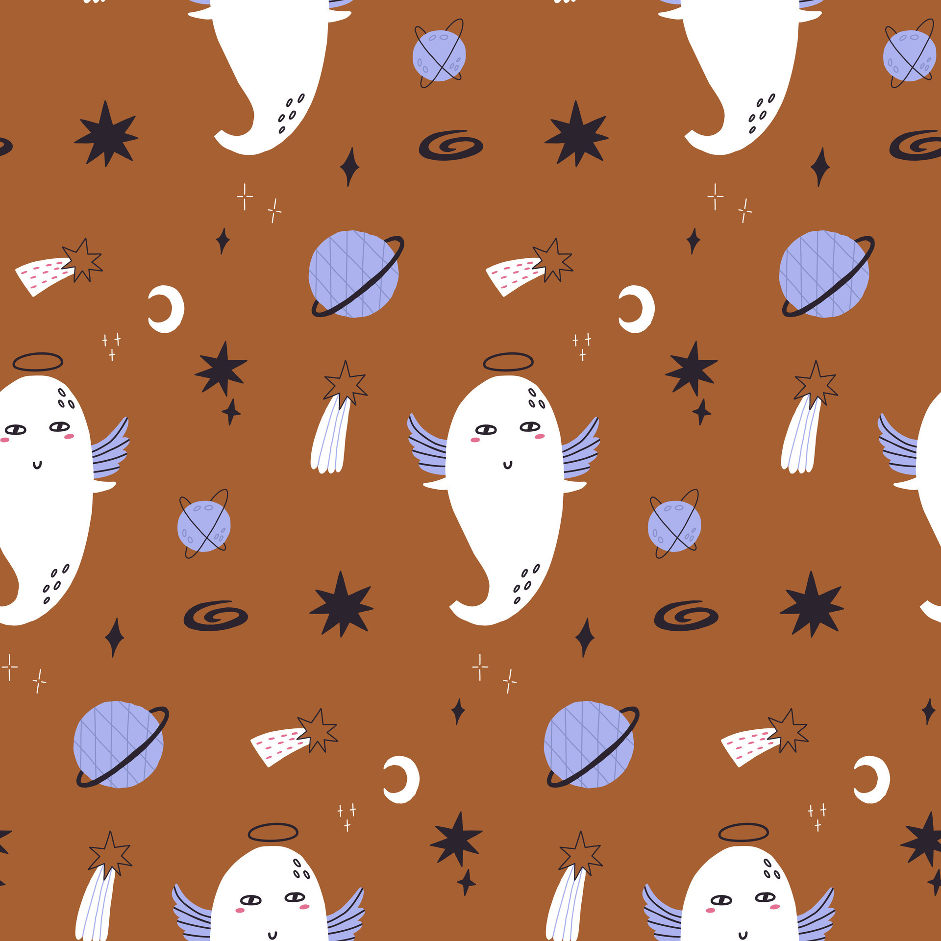 Seamless pattern ghost with space elements 28077490 Vector Art at Vecteezy