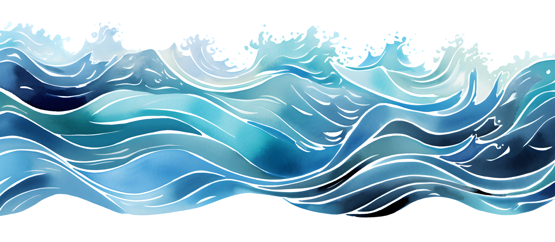 Watercolor Ocean Water Wave Drawing Isolated On Background Generative