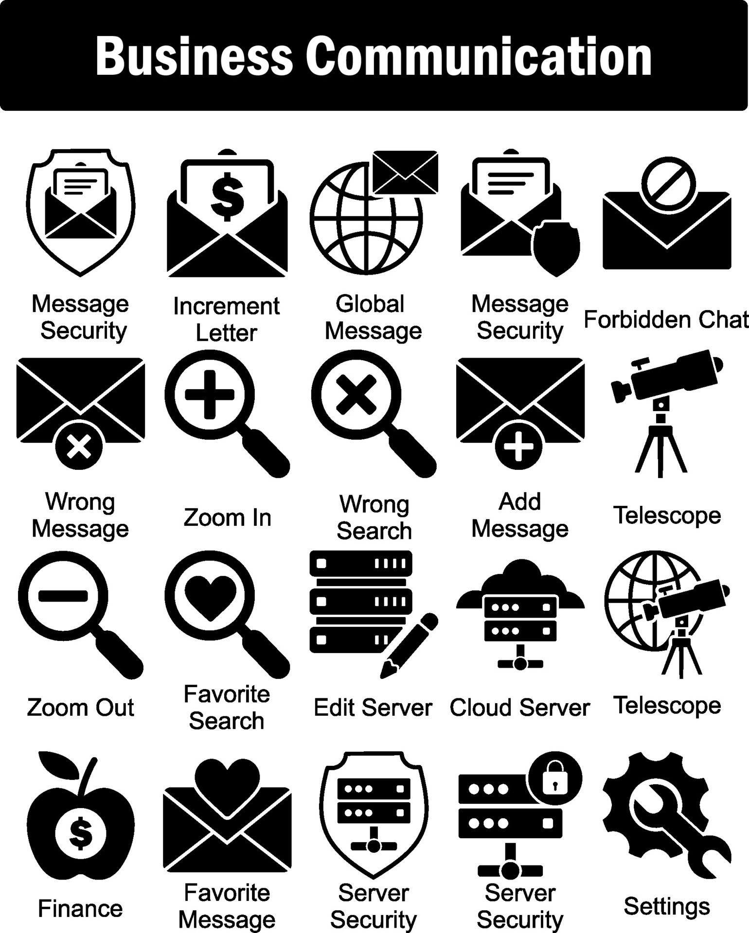 A set of 20 business icons as message security, increment letter, global message 28087169 Vector ...