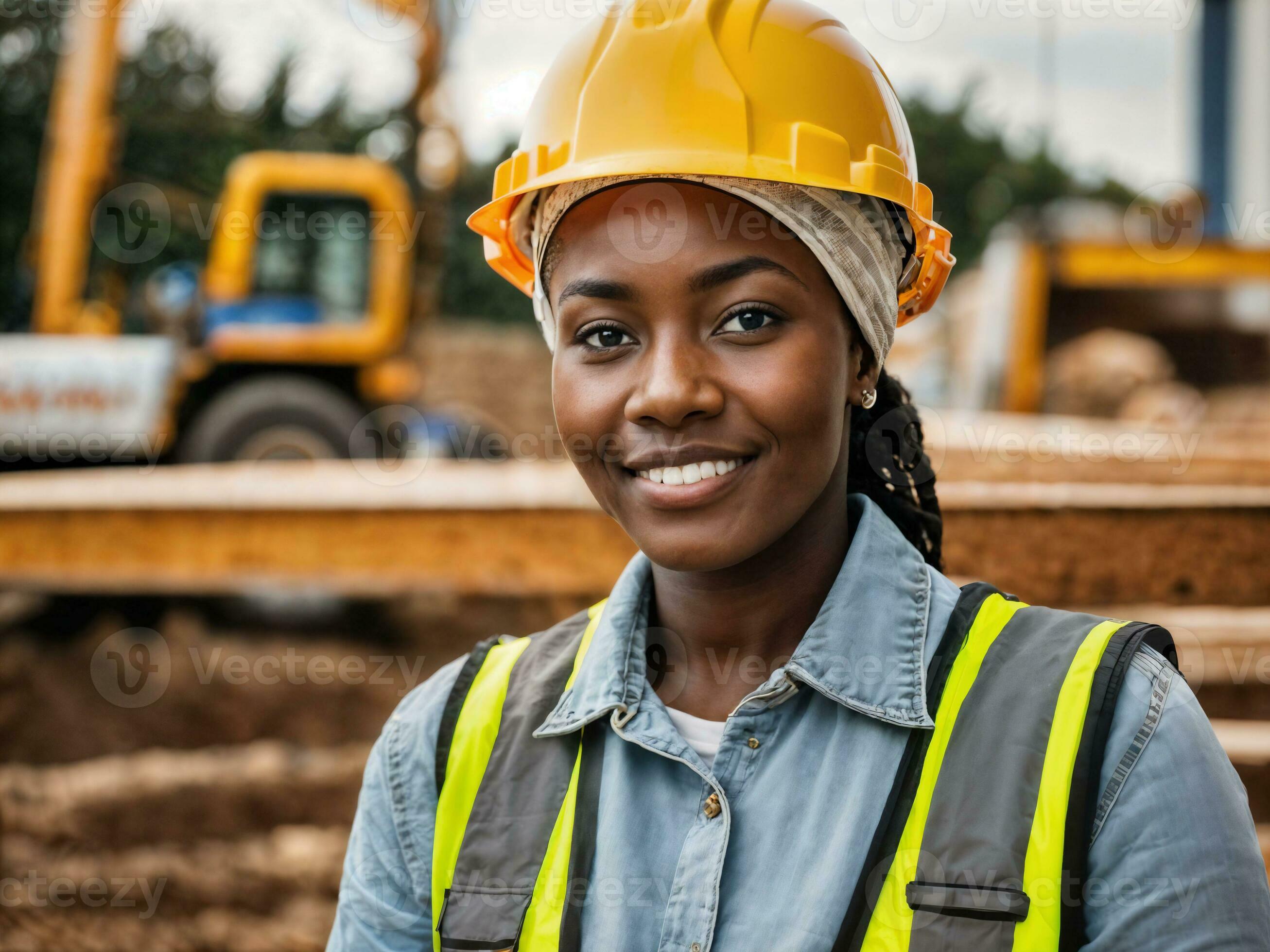 photo of african black woman as a construction worker with helmet, generative AI 28088245 Stock ...